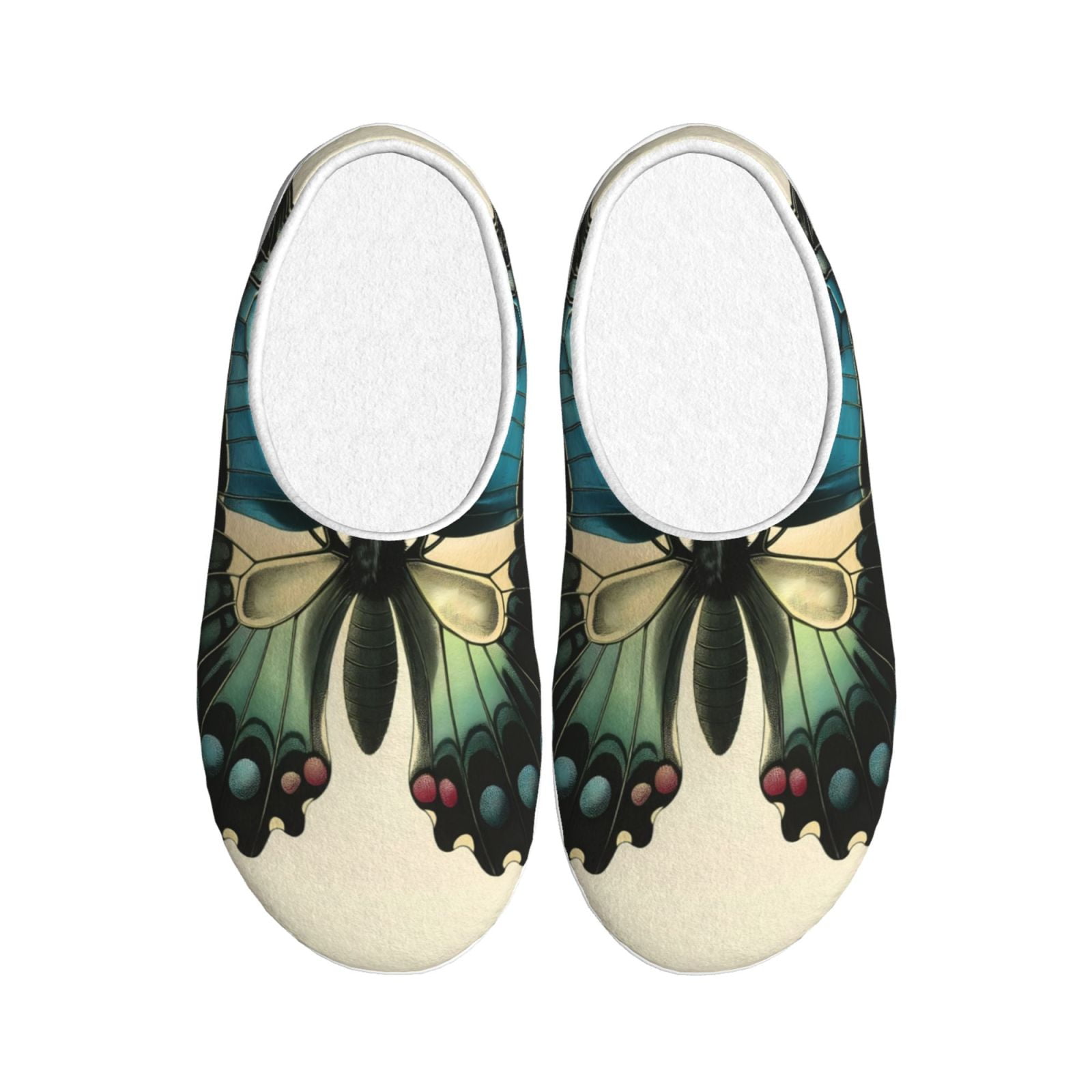 Easygdp Blue Black Butterfly Art Slippers for Women Mens Winter Warm ...