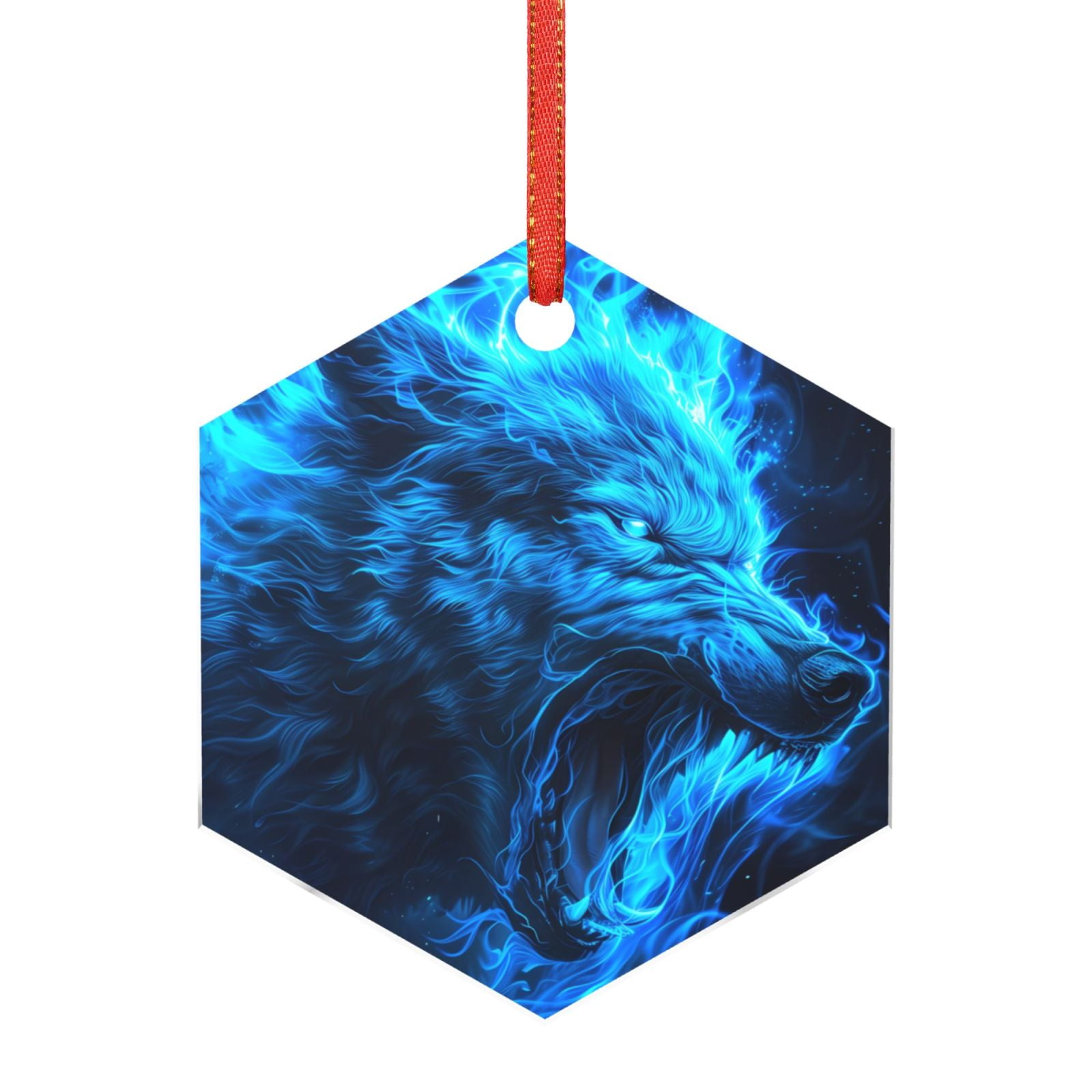 Easygdp Blue Fire Wolf Christmas Ornament Acrylic Christmas Tree ...