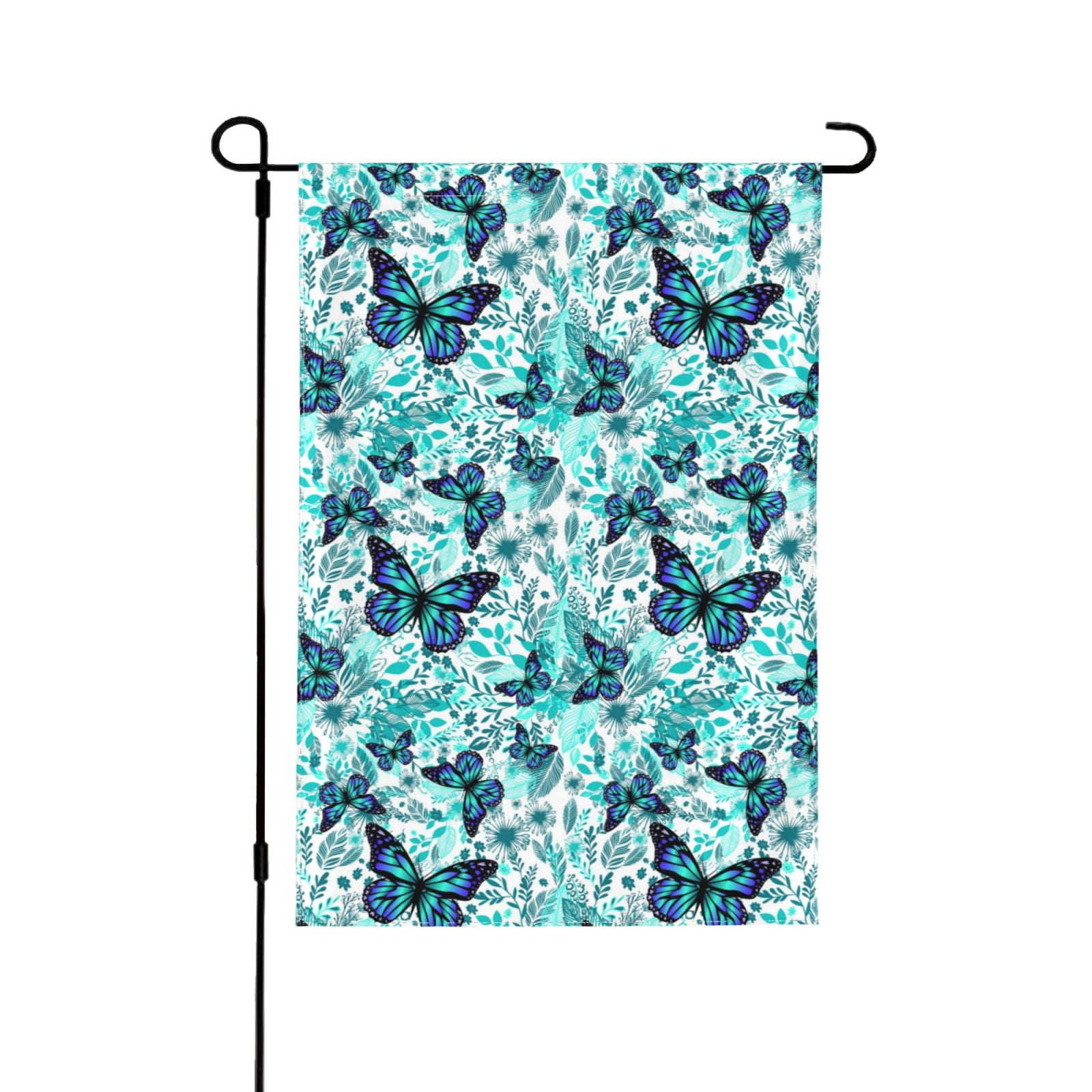 Easygdp Blue Floral with Butterflies Garden Flag Yard Flag Welcome Flag ...