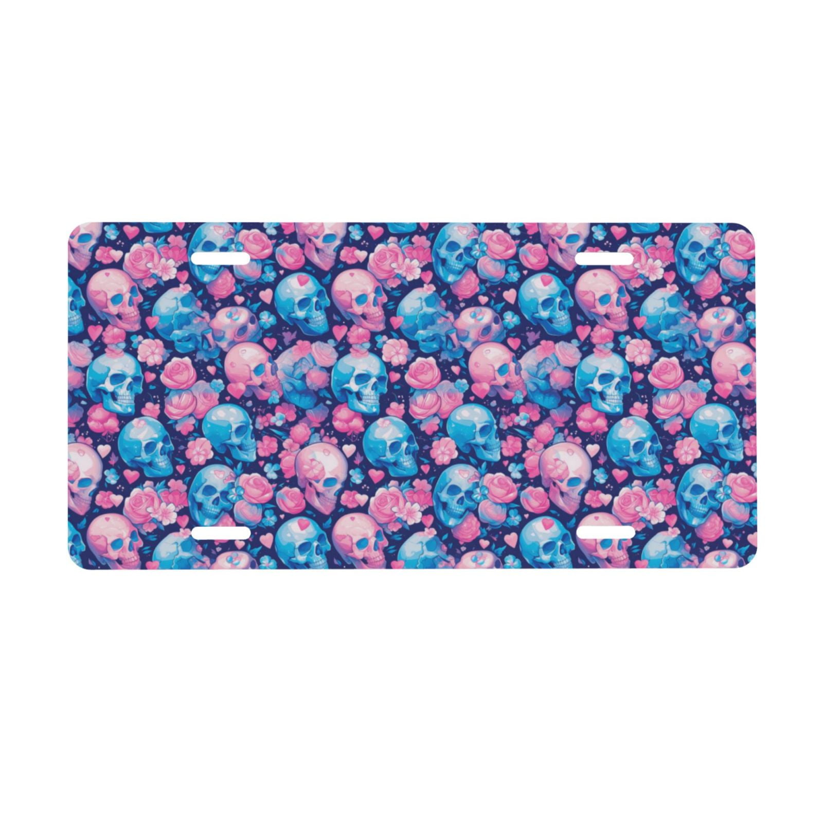 Easygdp Blue Flower Skull License Plate Car Front License Plate Car ...