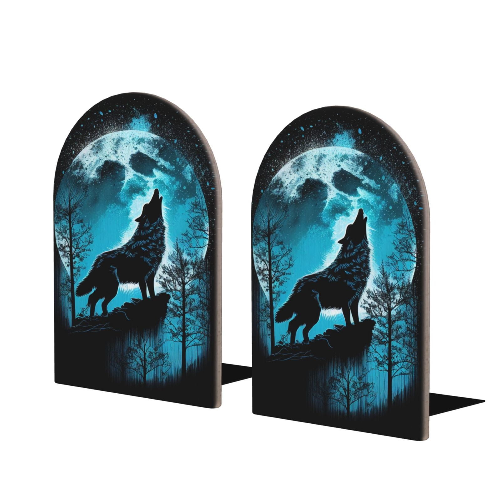 Easygdp Blue Full Moon Wolf 2 Pcs Bookend Large Capacity Office Book ...