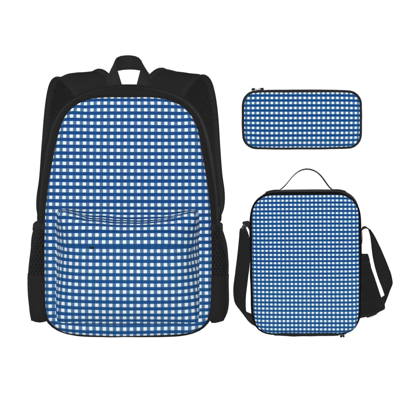 Easygdp Blue Gingham Backpack for Boys and Girls with Lunch Box Pencil ...