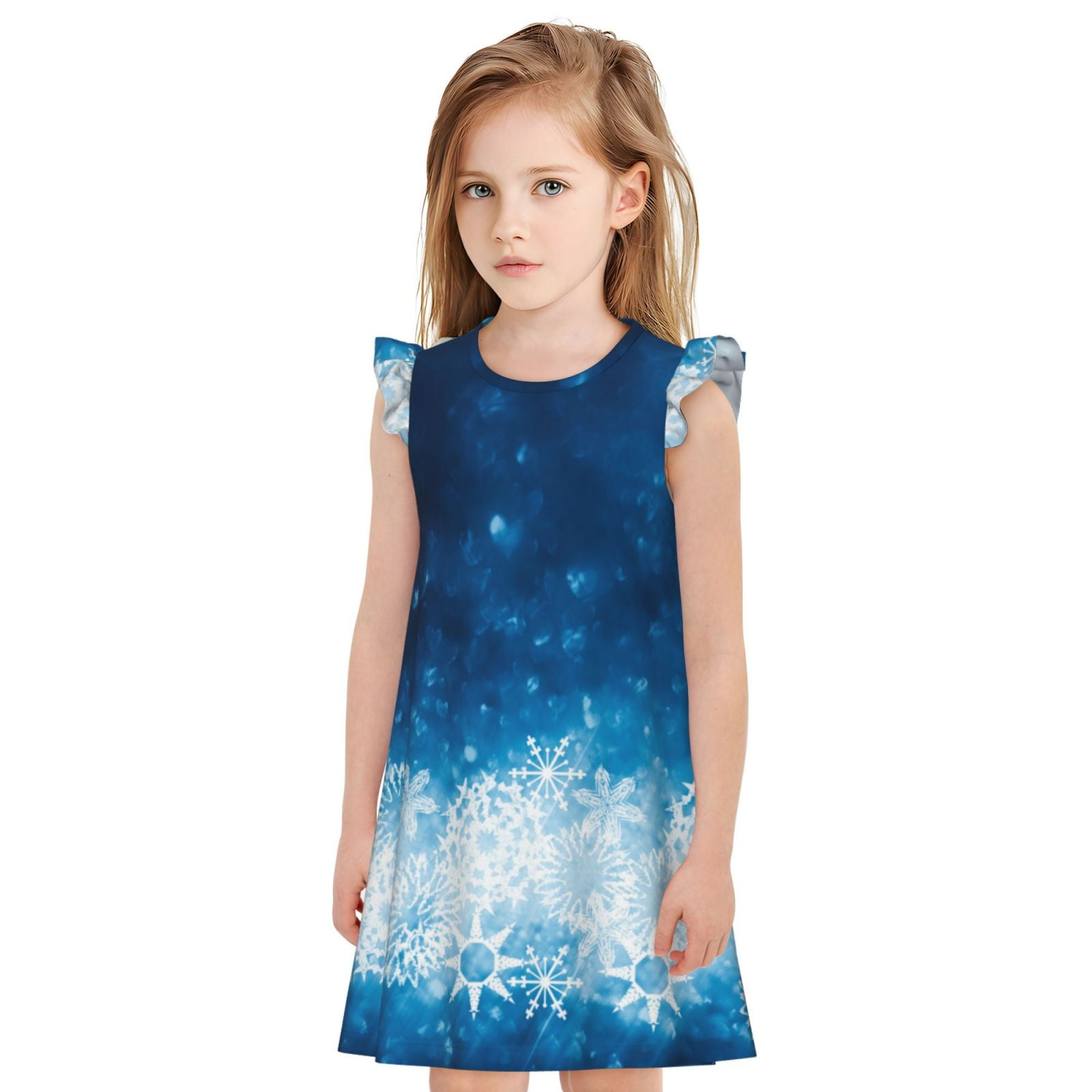 Easygdp Blue Glitter Sparkles Girls Pajamas Dress, Princess Nightgown ...
