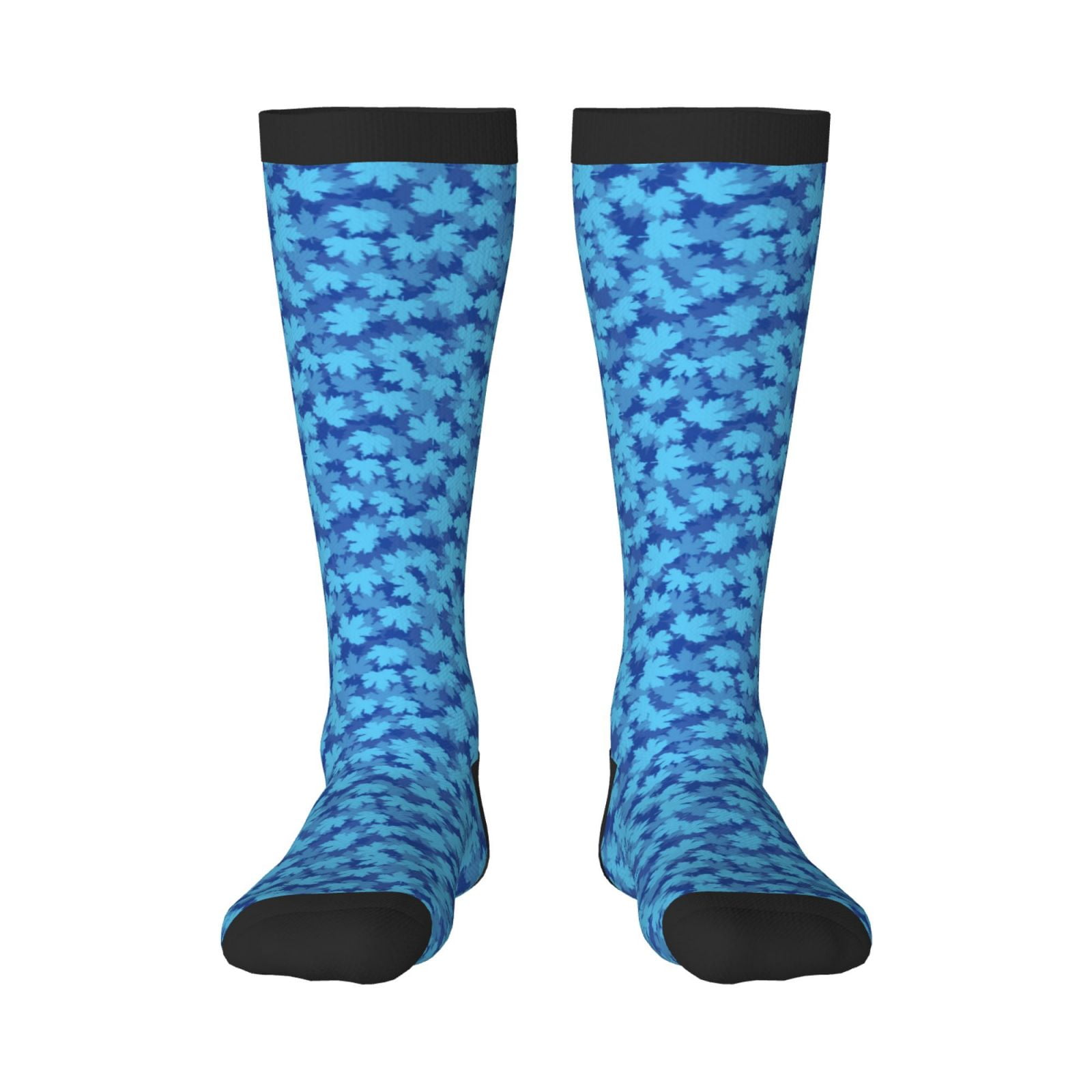 Easygdp Blue Maple Leaf Prints Sport Knee High Socks Soccer Socks Calf ...