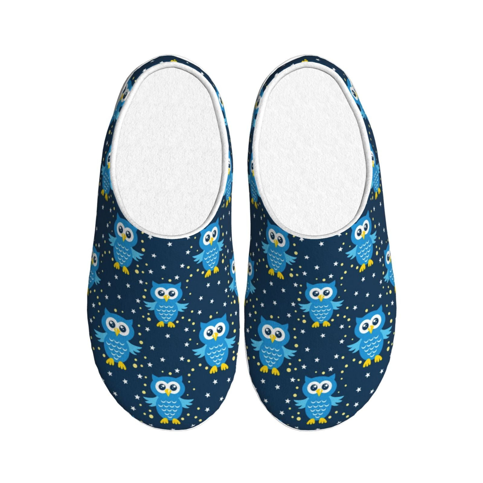 Easygdp Blue Owl Slippers for Women Mens Winter Warm Home Slippers ...