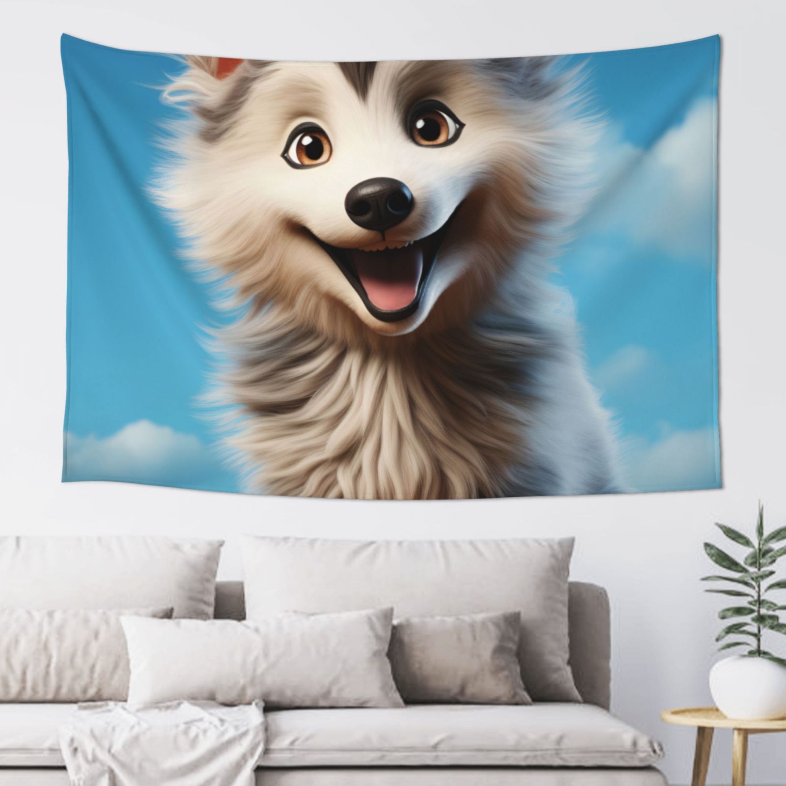 Easygdp Blue Sky Cute Wolf Tapestry Wall Hanging, Wall Tapestries for ...