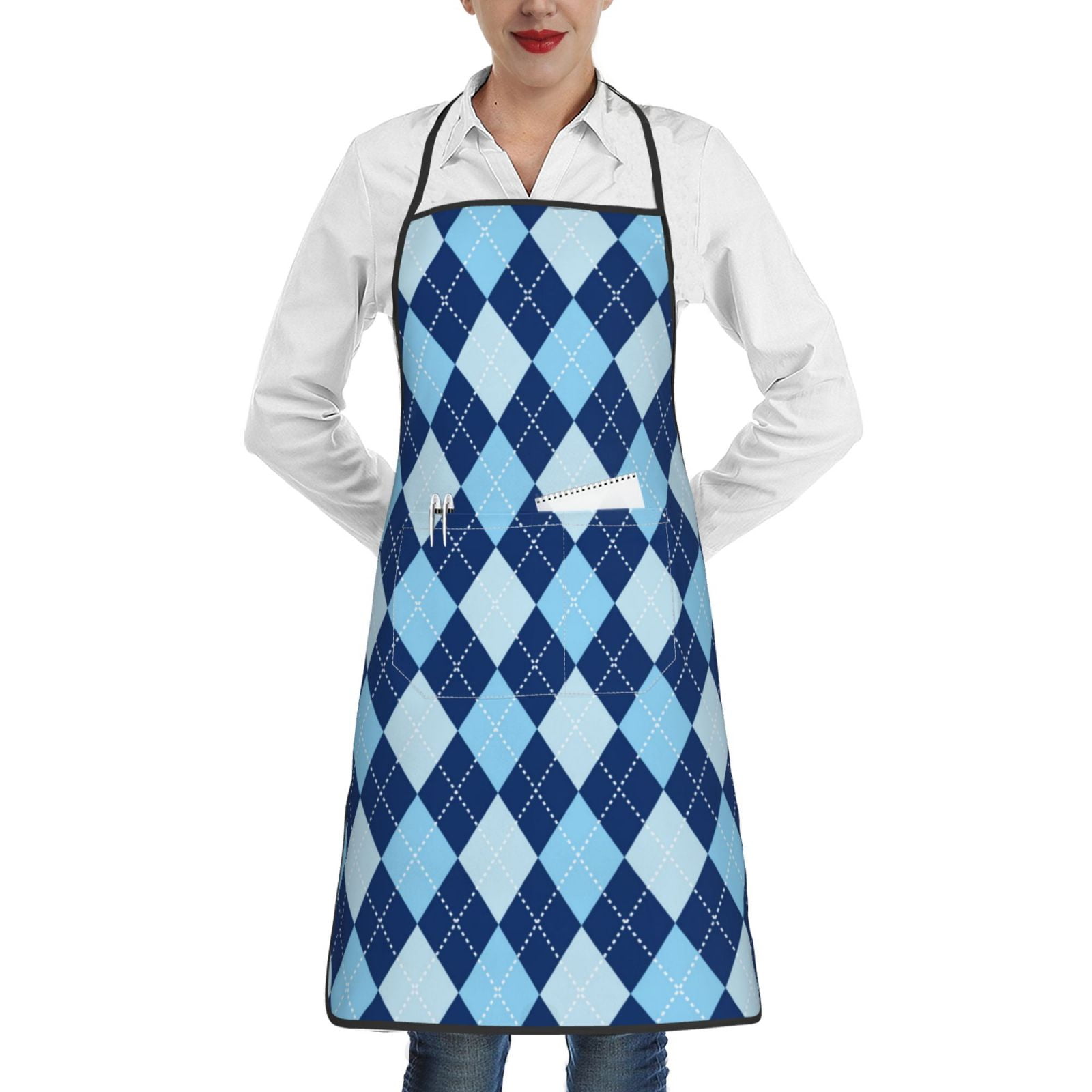 Easygdp Blue Squares Apron Waterdrop Resistant with 2 Pockets,Oil ...