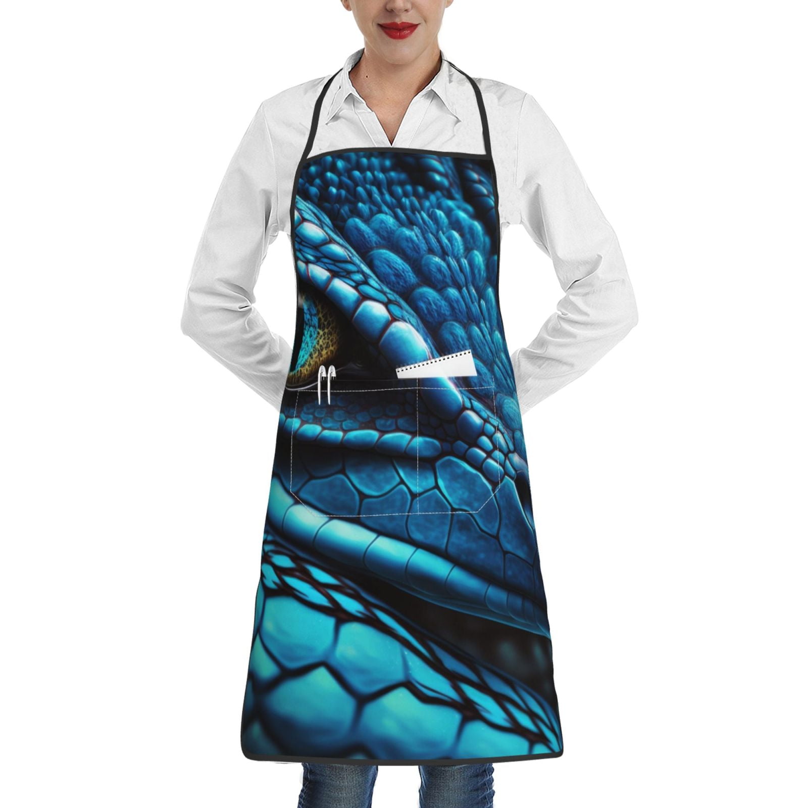 Easygdp Blue Viper Snake Closeup Face Apron Waterdrop Resistant with 2 ...
