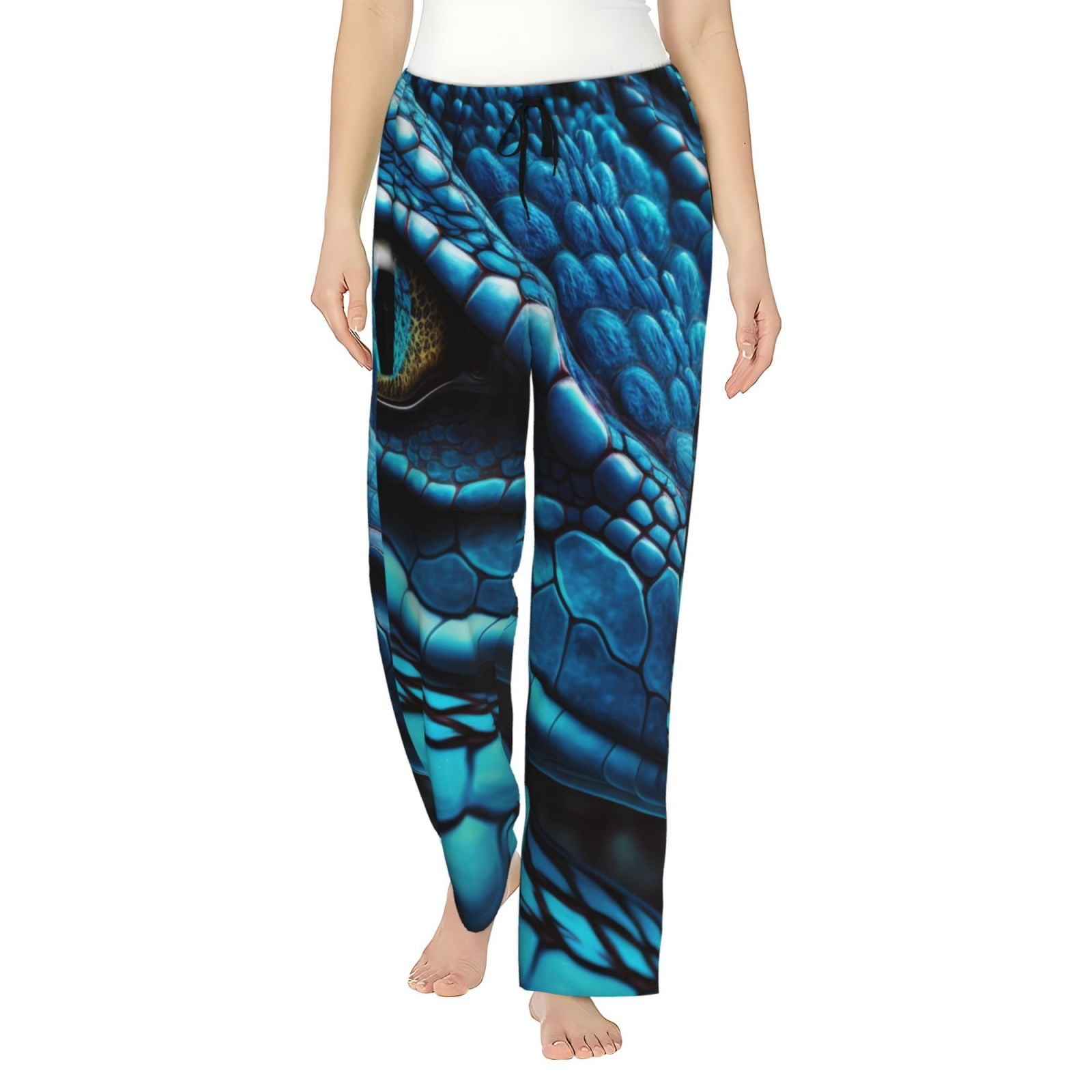 Easygdp Blue Viper Snake Closeup Face Women's Drawstring Pajama Pants | Lounge Joggers ...