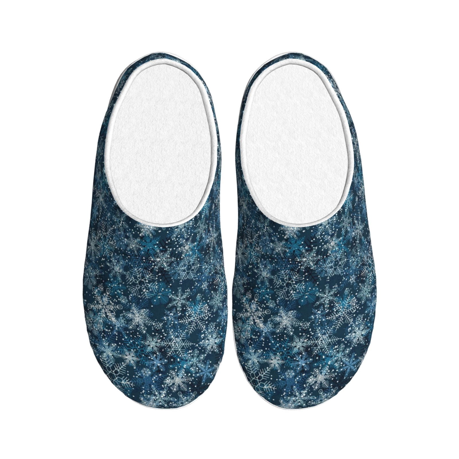 Easygdp Blue and White Gradient Snowflake Slippers for Women Mens ...
