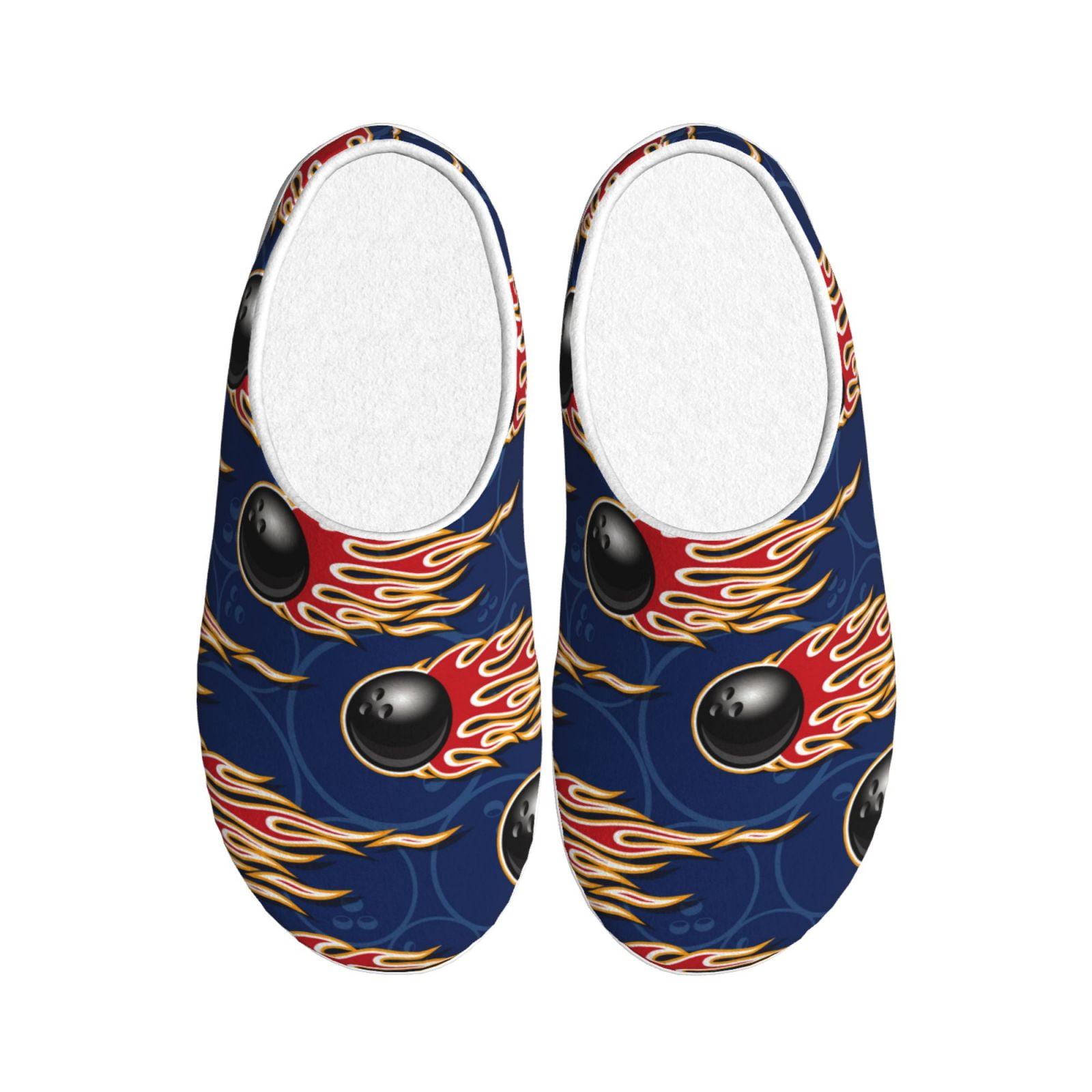 Easygdp Bowling Ball And Flame Slippers for Women Mens Winter Warm Home ...