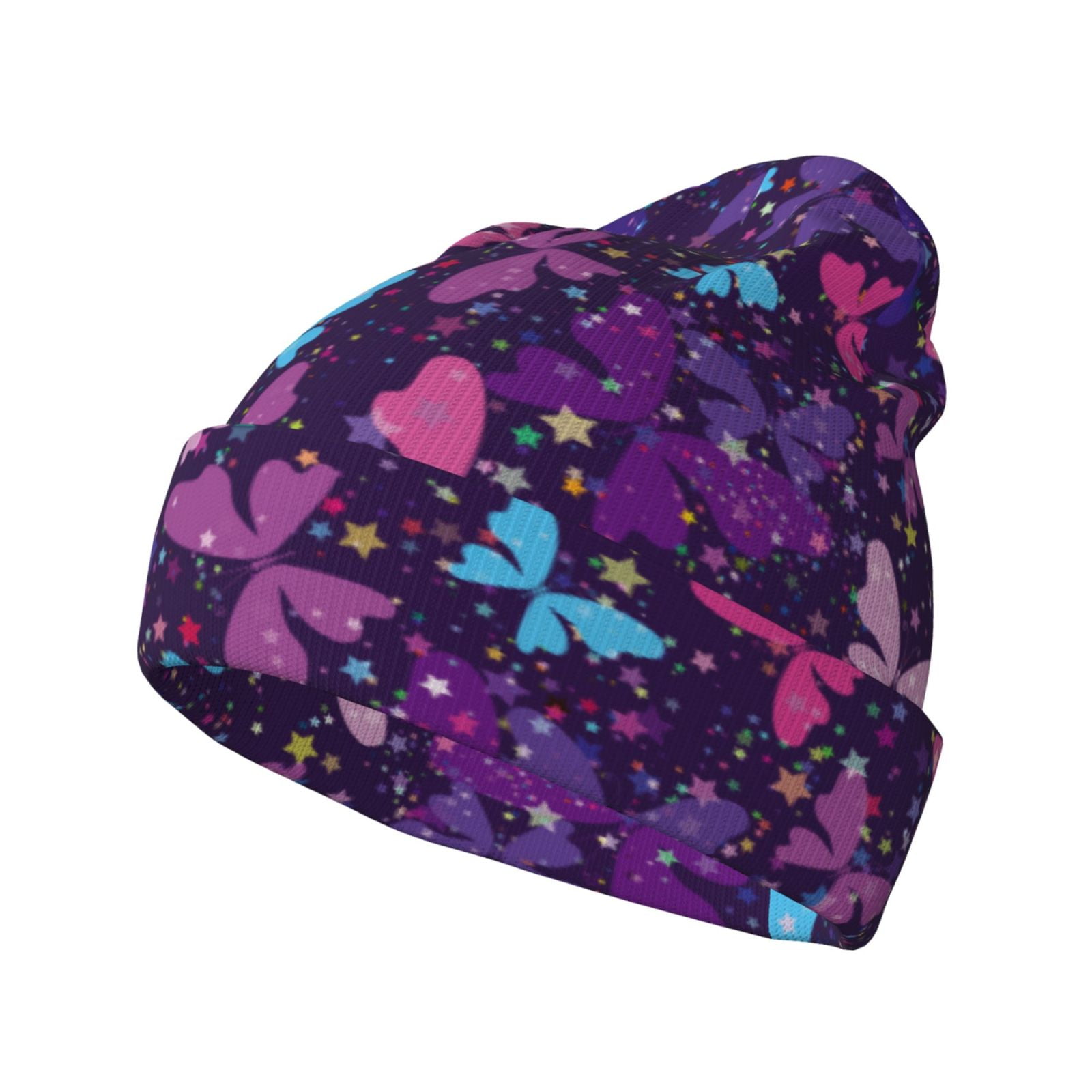 Easygdp Bright Purple Butterflies Winter Beanie for Men Women Beanie ...