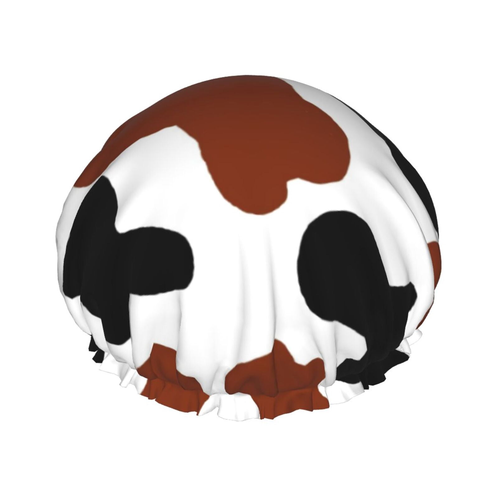 Easygdp Brown Black Cow Shower Caps for Women, Double Waterproof Layers ...