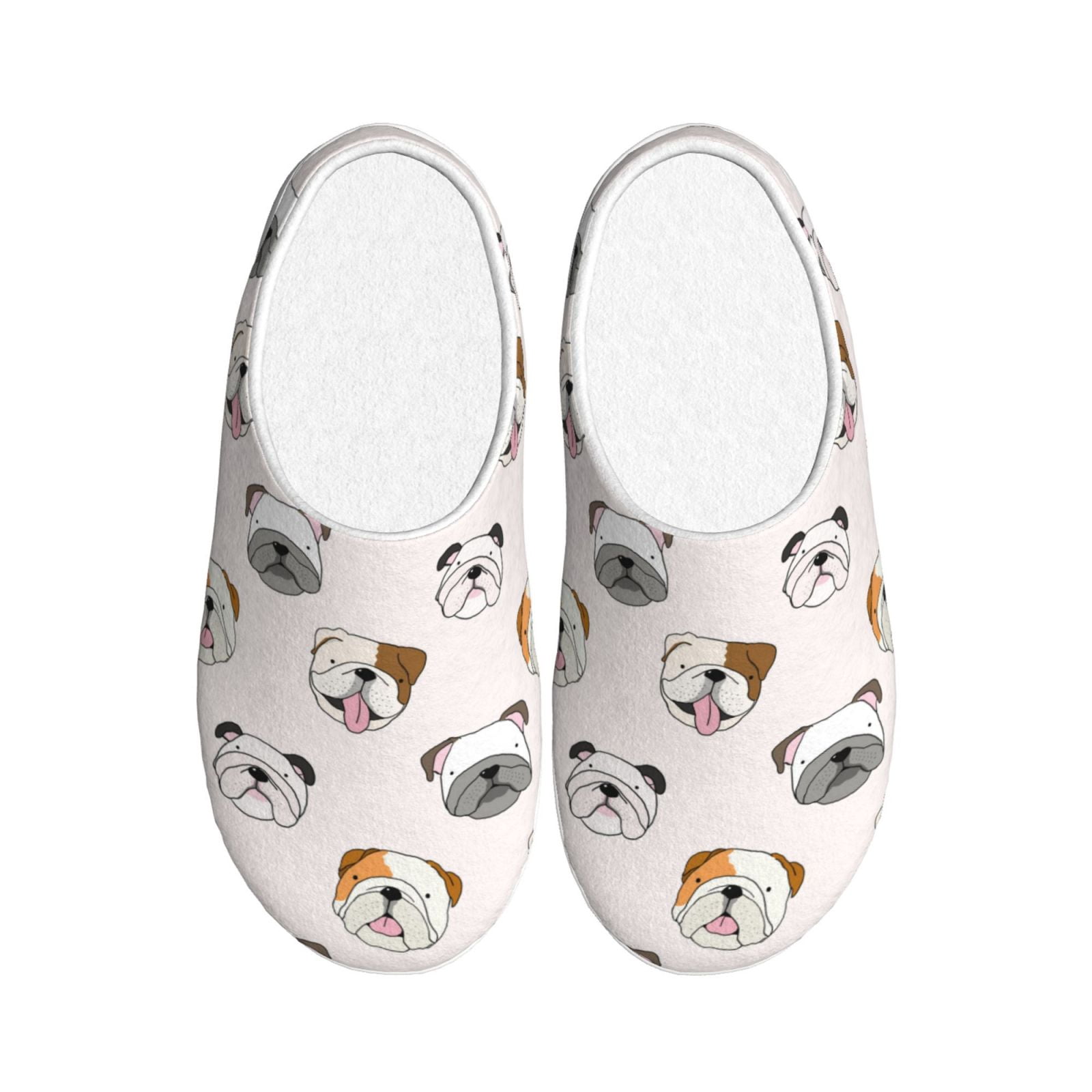 Easygdp Bulldog Face Slippers for Women Mens Winter Warm Home Slippers ...