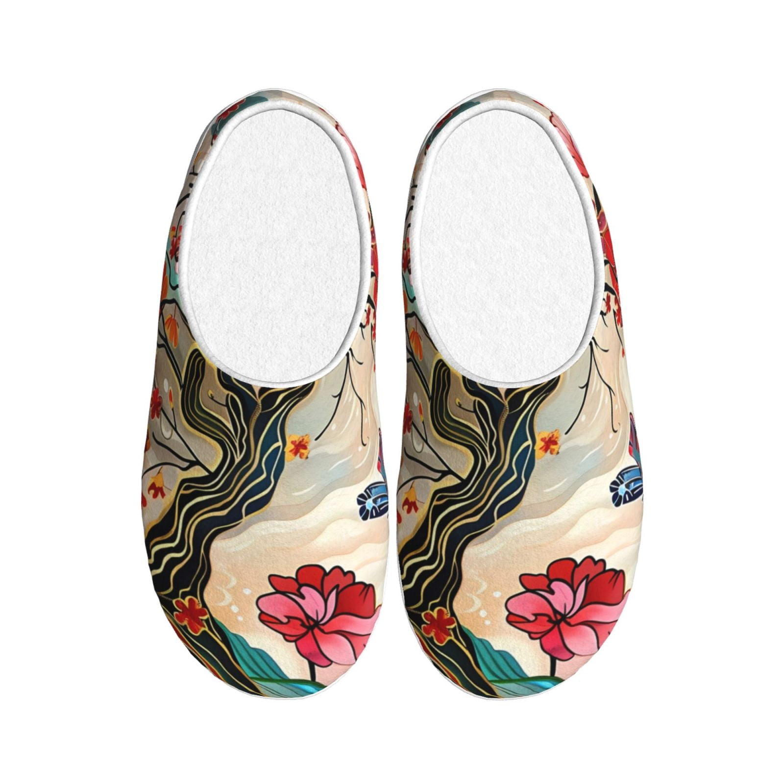 Easygdp Butterflies And Flowers Painting Slippers for Women Mens Winter ...