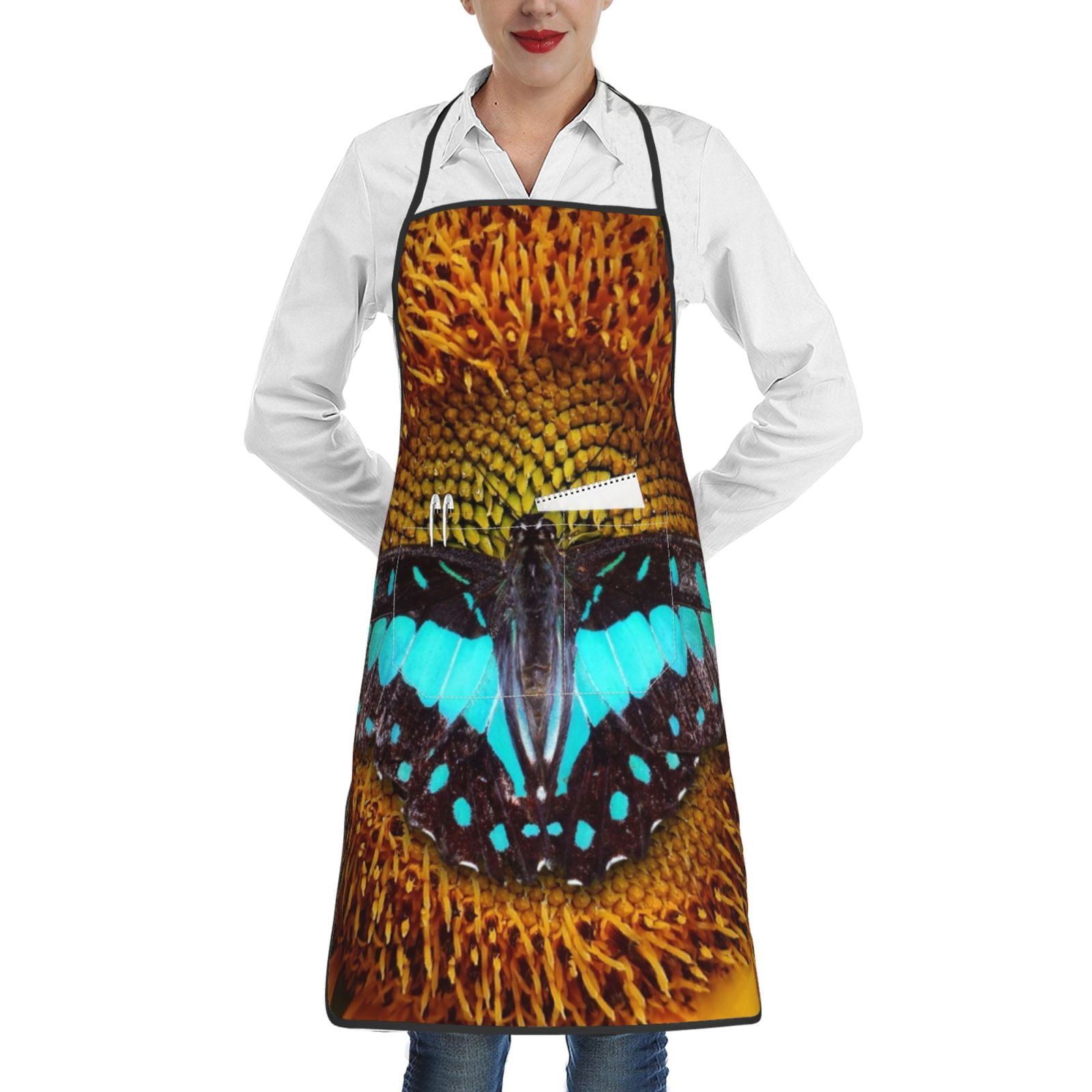 Easygdp Butterfly Alighted On Sunflowers Apron Waterdrop Resistant with ...