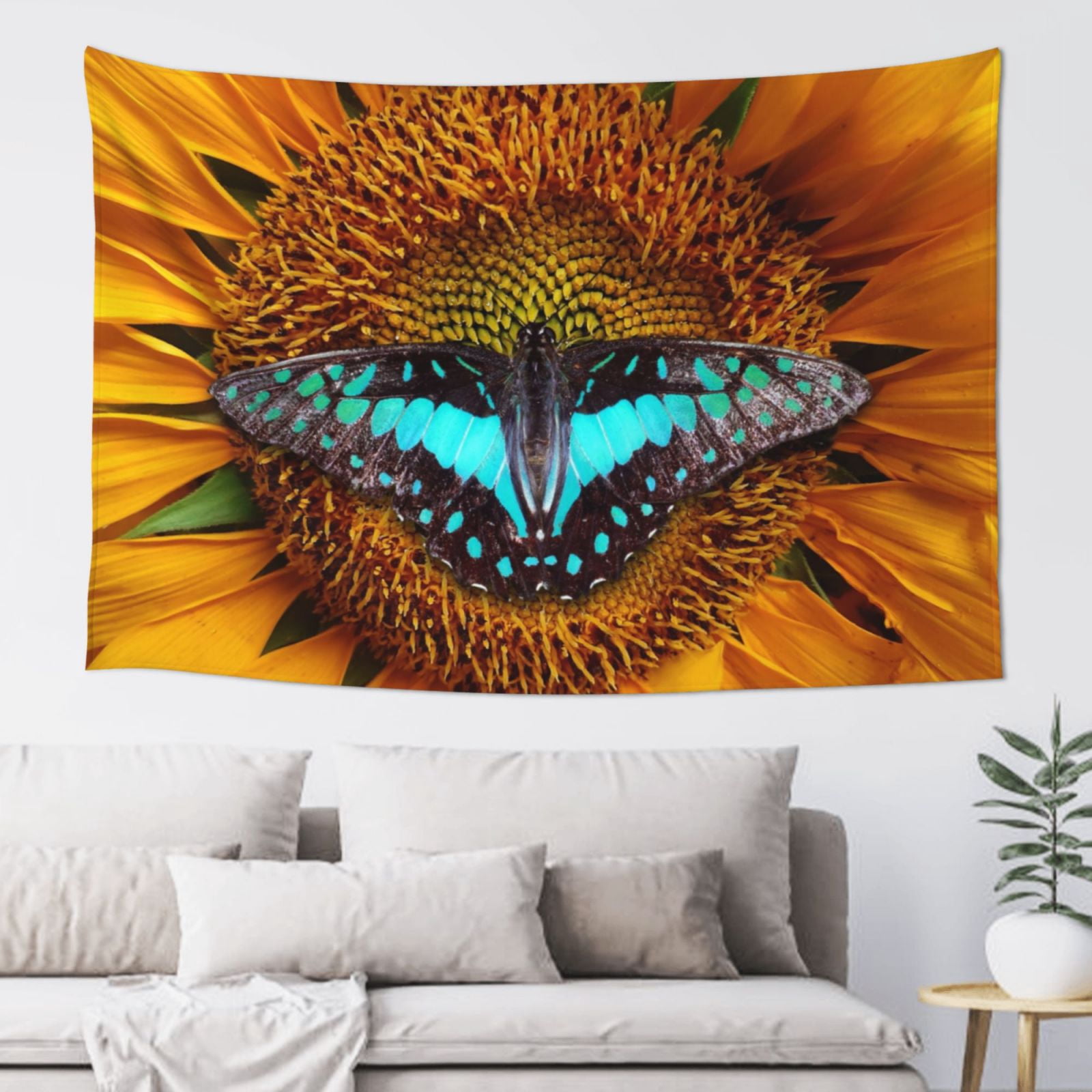 Easygdp Butterfly Alighted On Sunflowers Tapestry Wall Hanging, Wall ...