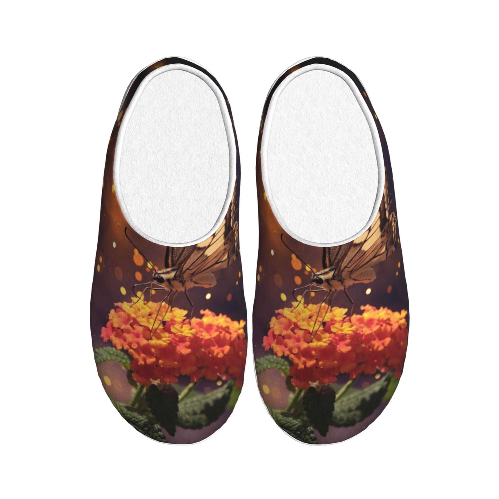Easygdp Butterfly Sitting on a Flower Slippers for Women Mens Winter ...