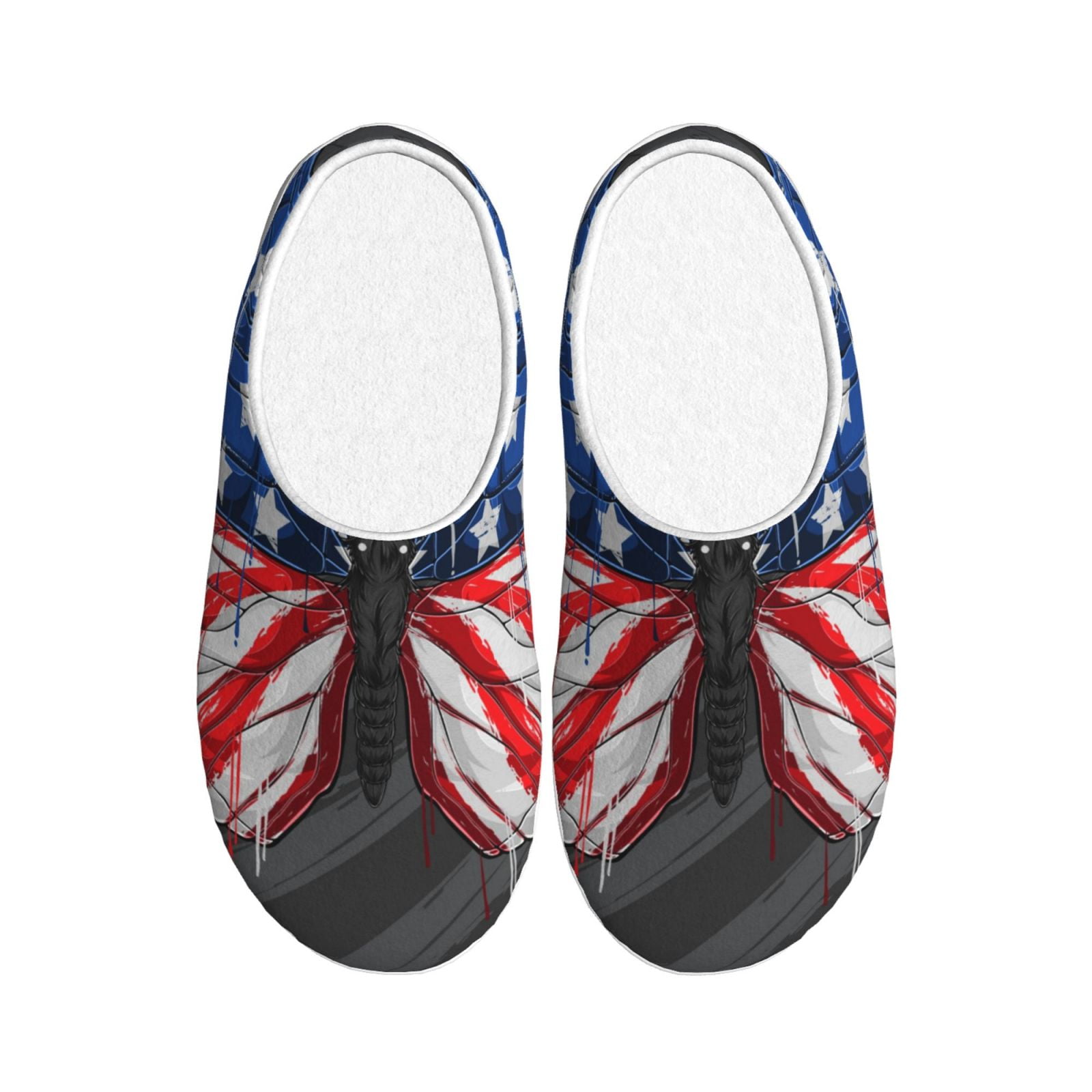 Easygdp Butterfly With USA Flag Slippers for Women Mens Winter Warm ...