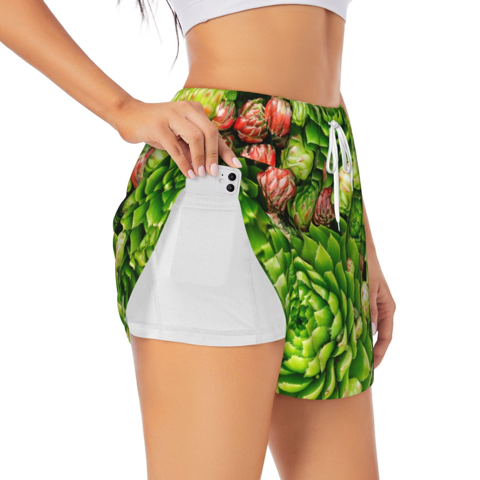 Easygdp Cactus And Succulents for Women's Athletic Shorts - High-Waist ...