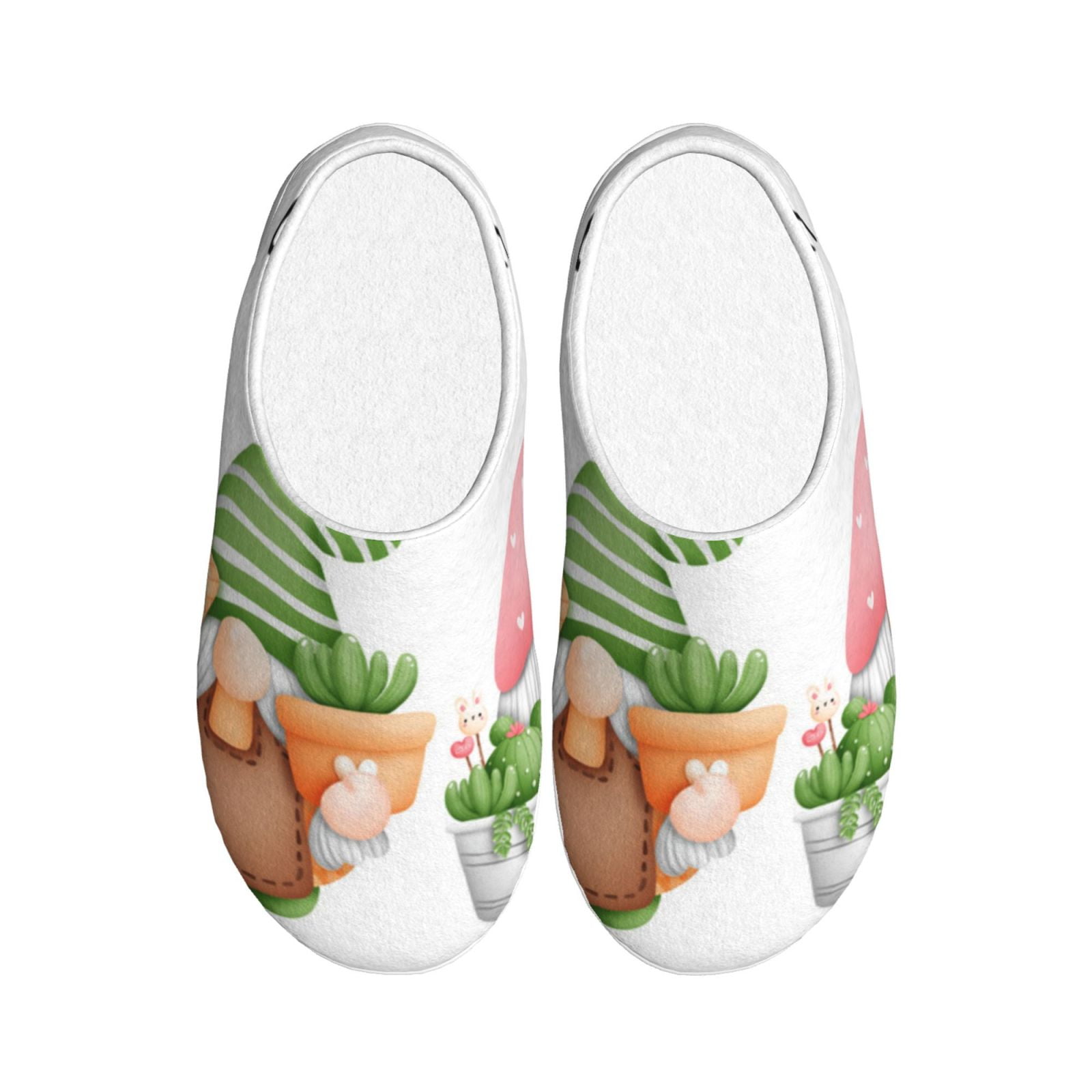 Easygdp Cactus Gnome Slippers for Women Mens Winter Warm Home Slippers ...