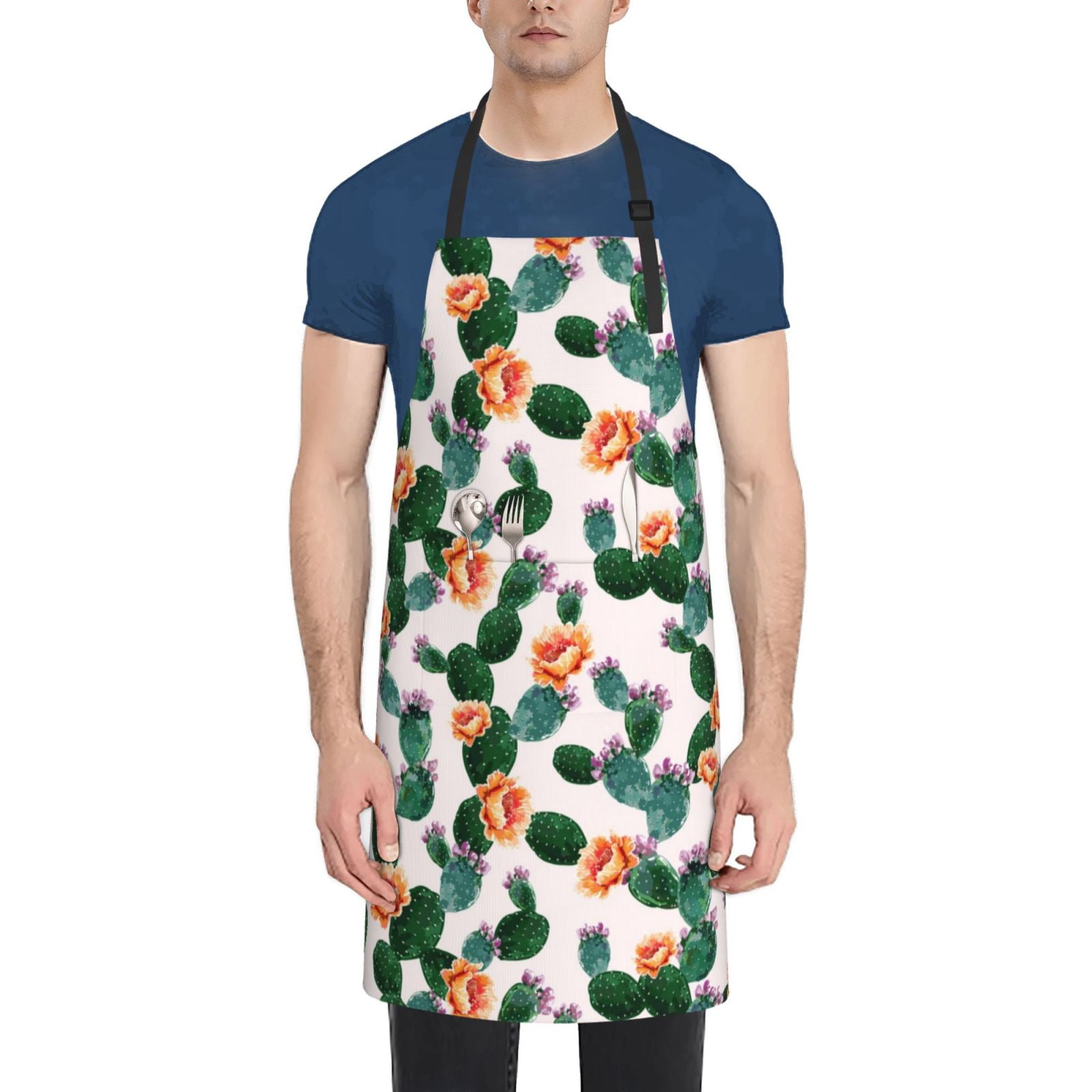 Easygdp Cactuses Waterproof Apron with Pockets Adjustable Cooking ...