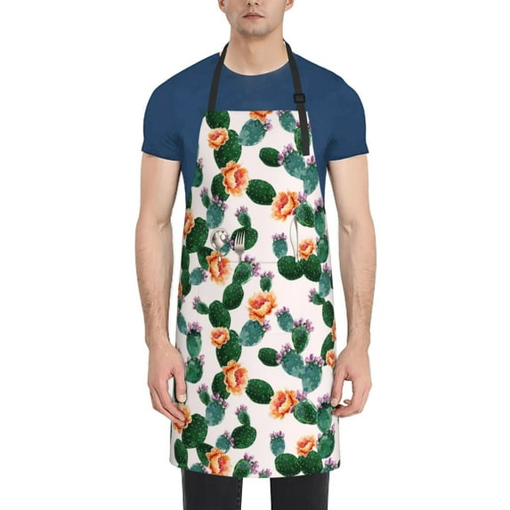 Easygdp Cactuses Waterproof Apron with Pockets Adjustable Cooking ...