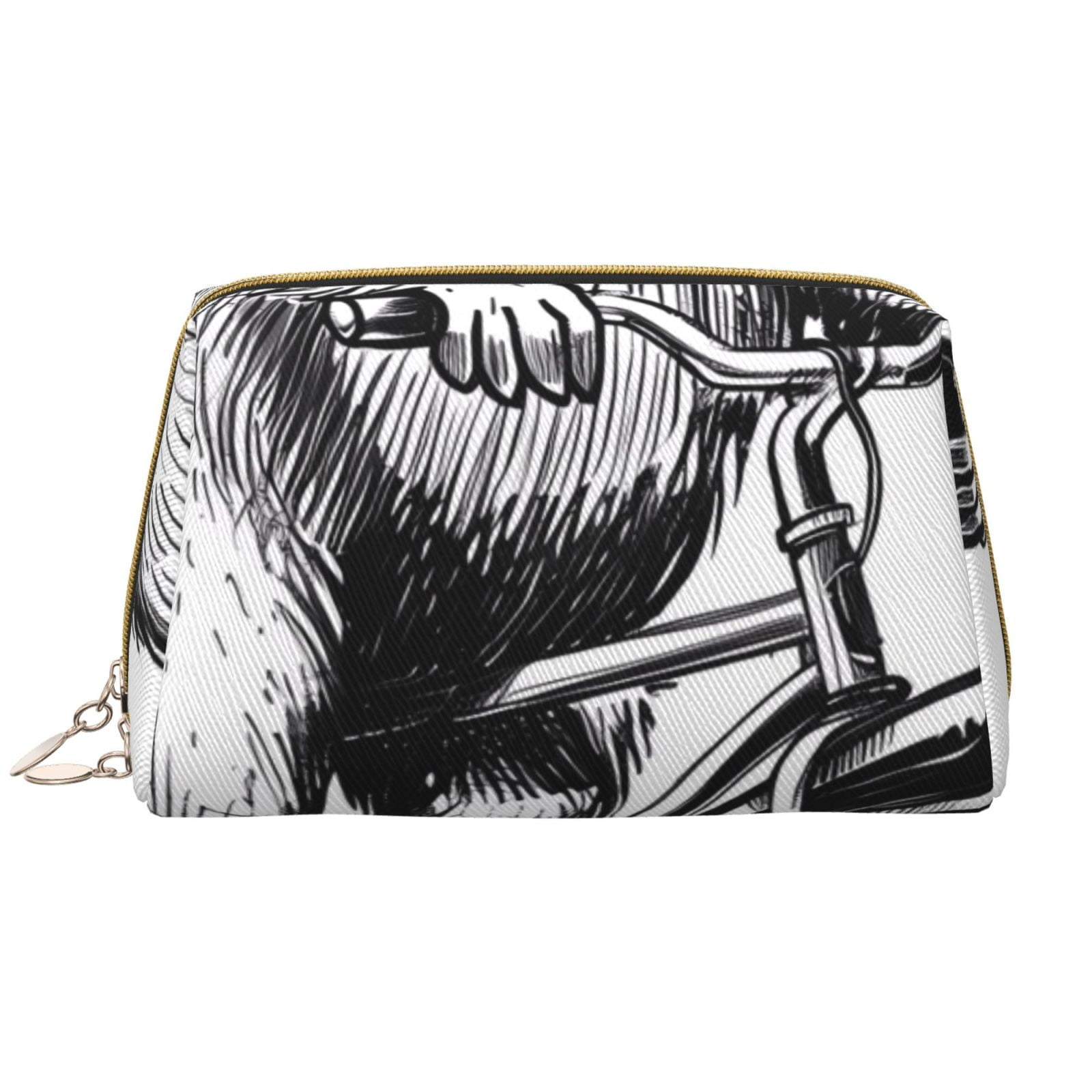 Easygdp Capybara Riding Bicycle Leather Makeup Bag Zipper Pouch Travel ...
