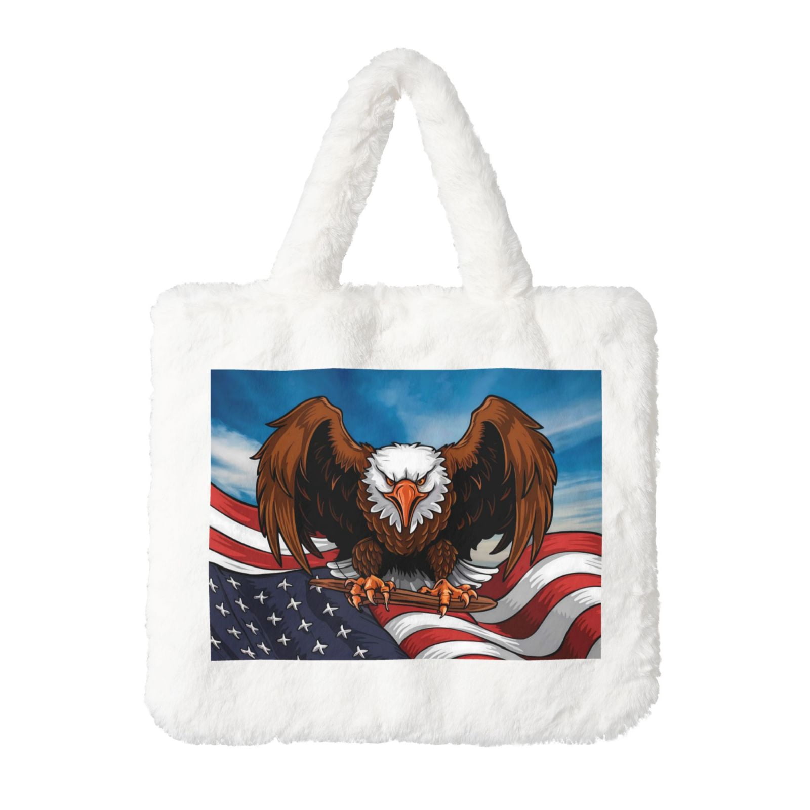 Easygdp Cartoon Bald Eagle USA Plush Underarm Bag, Ladies Fluffy ...