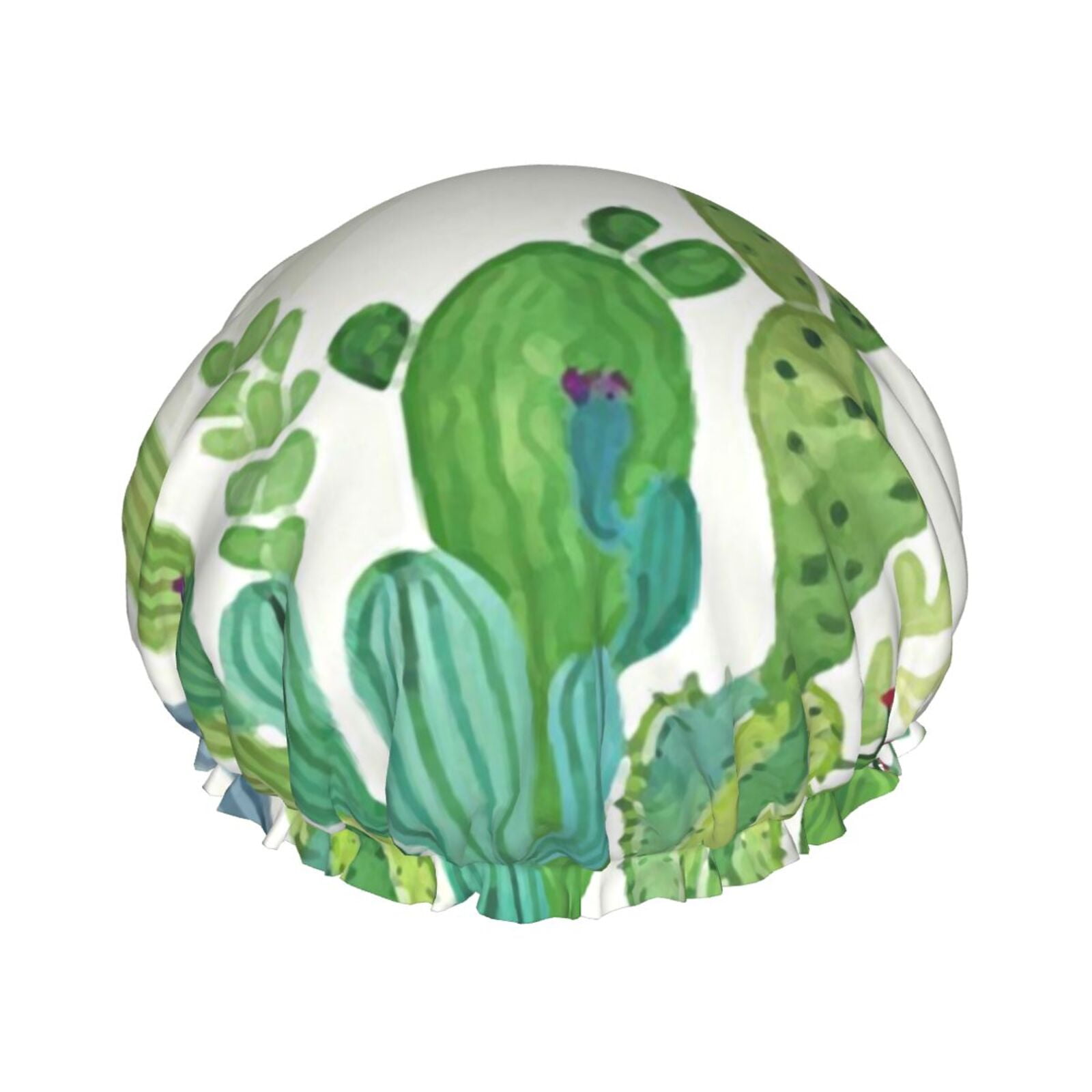 Easygdp Cartoon Cactus Shower Caps for Women, Double Waterproof Layers ...