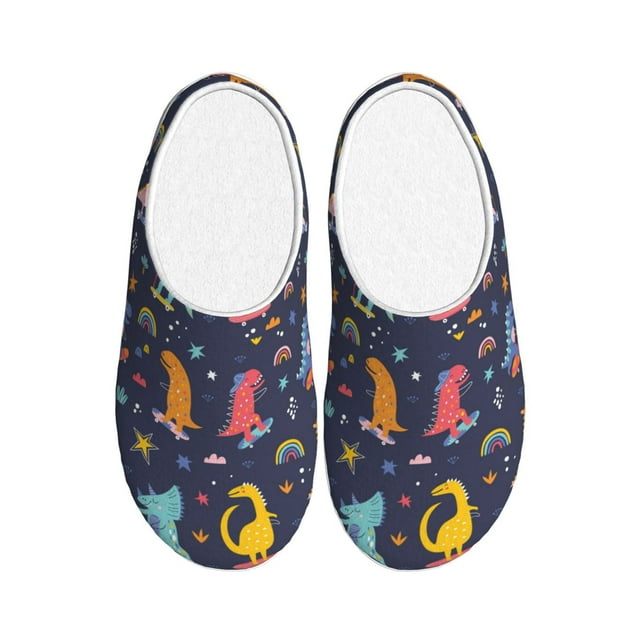 Easygdp Cartoon Dinosaur Slippers for Women Mens Winter Warm Home ...