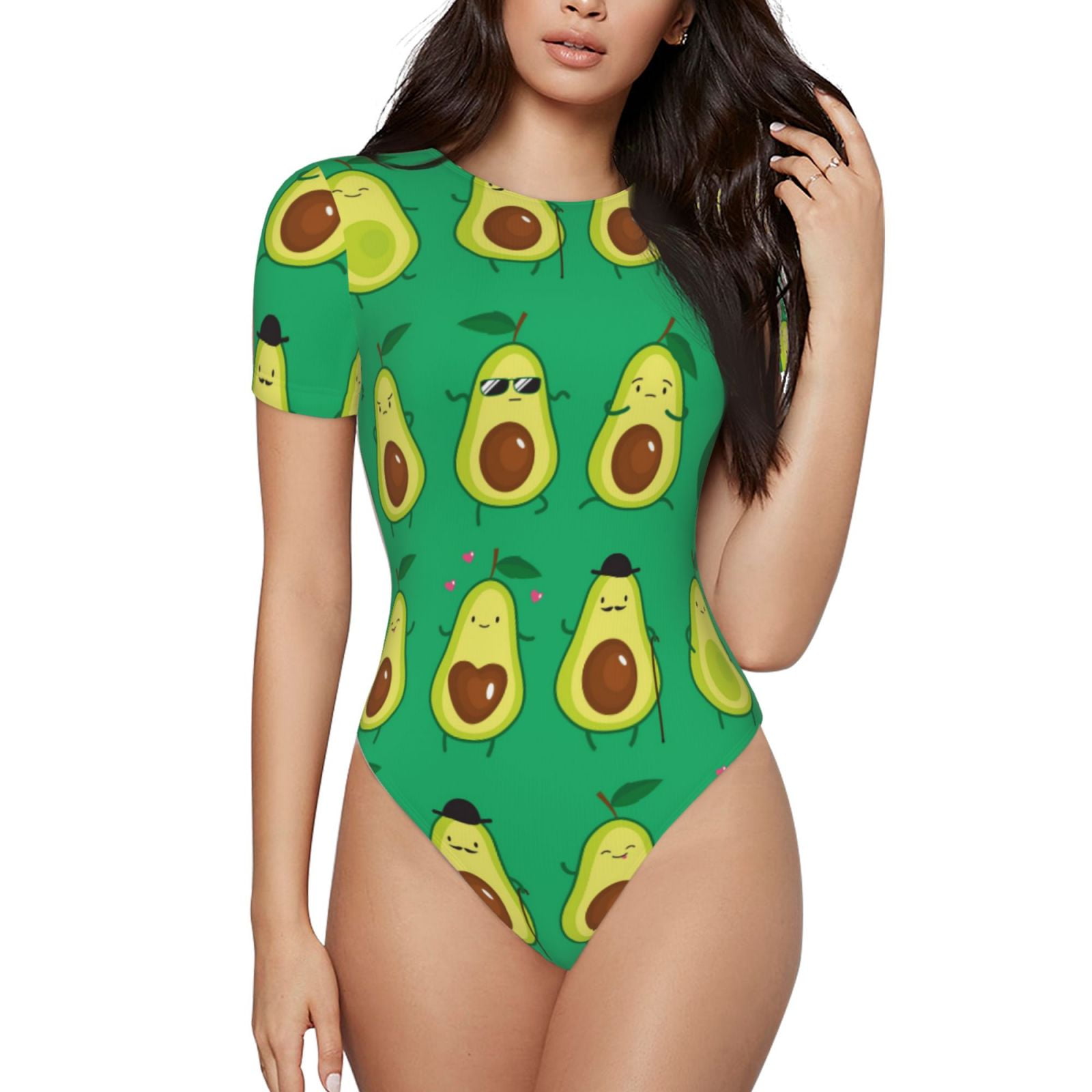 Easygdp Cartoon Fruit 1 Womens One Piece Swimsuit Slim Fit Crew Neck