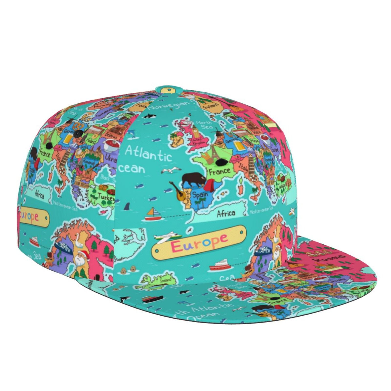 Easygdp Cartoon Map Of Europe Baseball Cap with Adjustable Flat ...