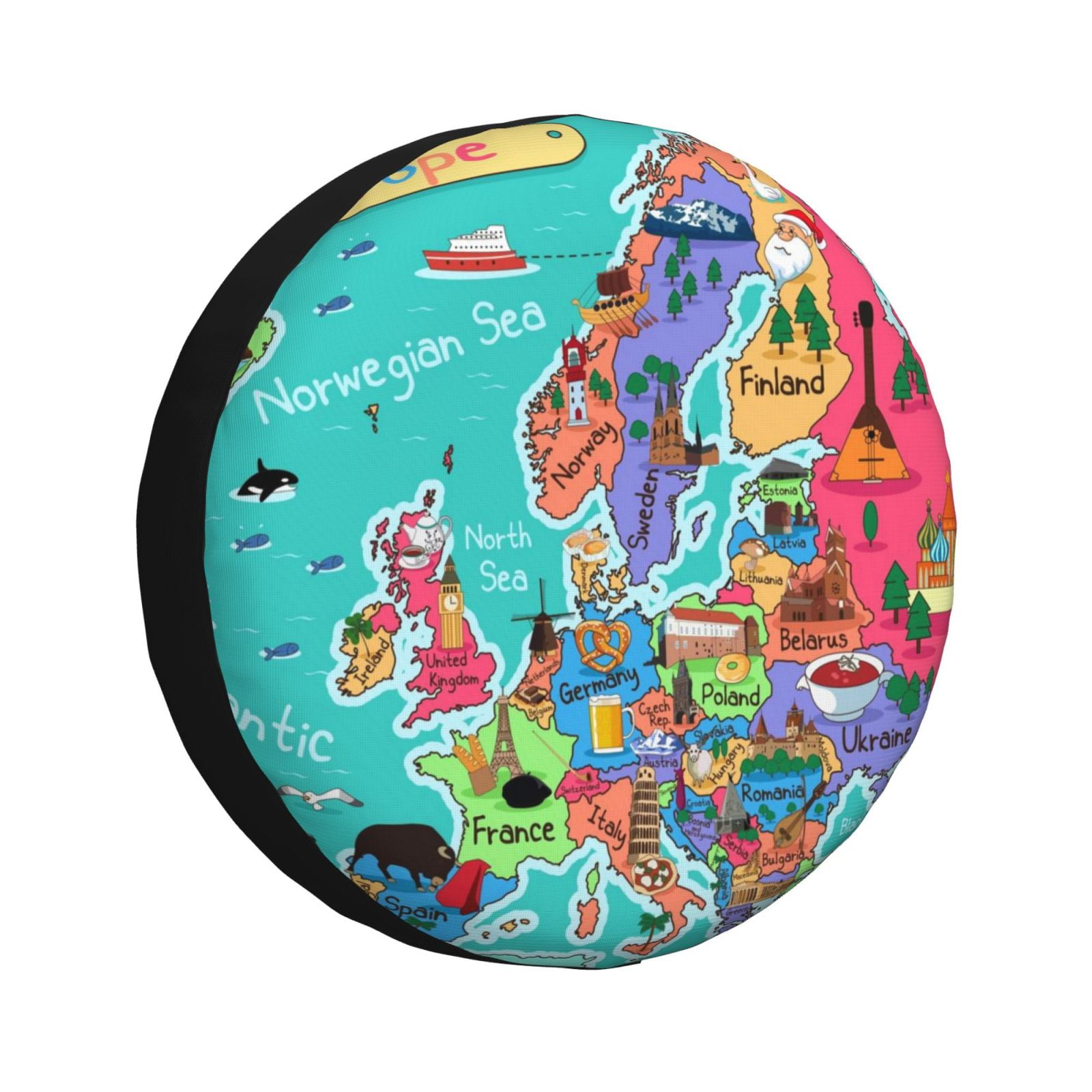 Easygdp Cartoon Map Of Europe Wheel Sun Guard, Spare Tire Cover ...