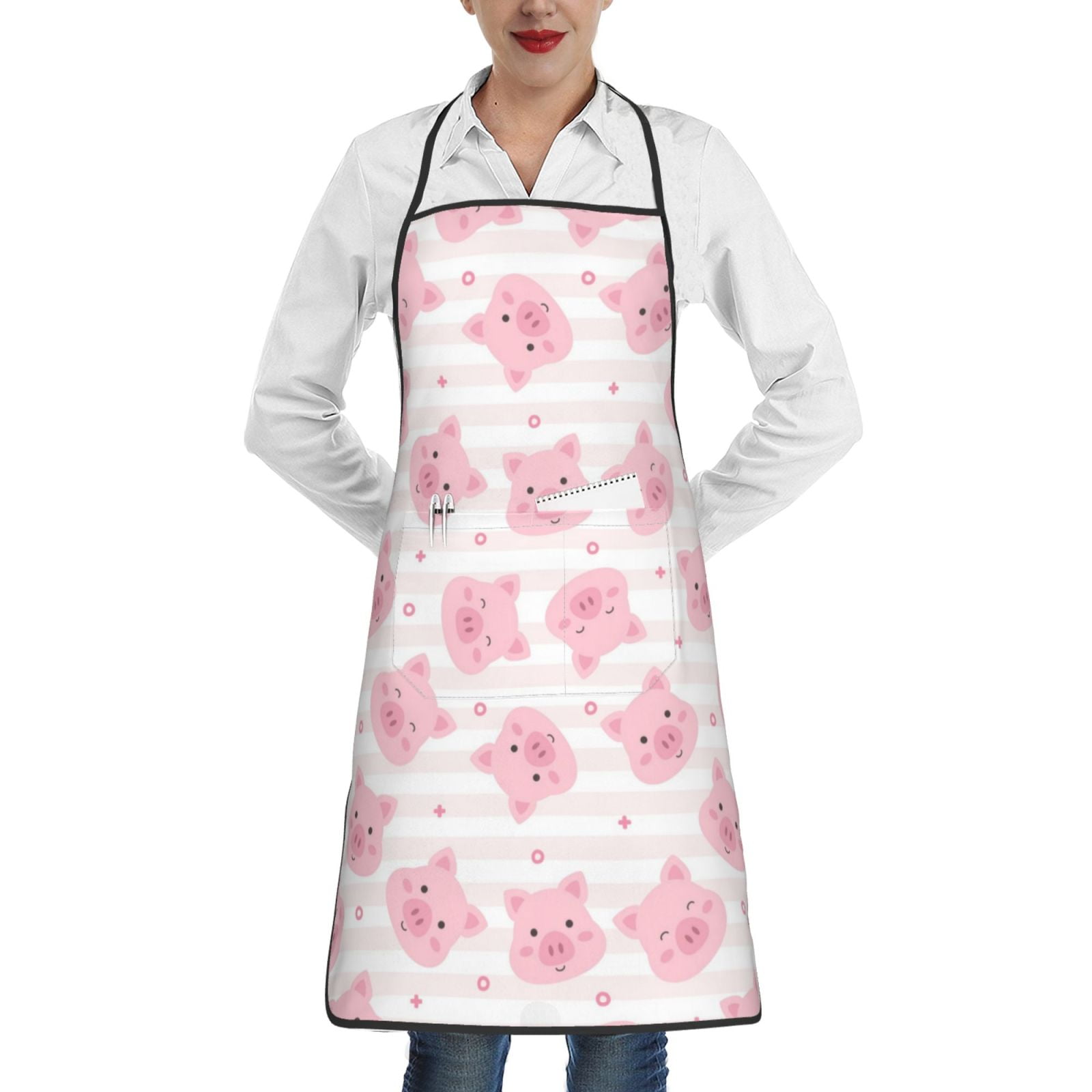 Easygdp Cartoon Pig Apron Waterdrop Resistant with 2 Pockets,Oil ...