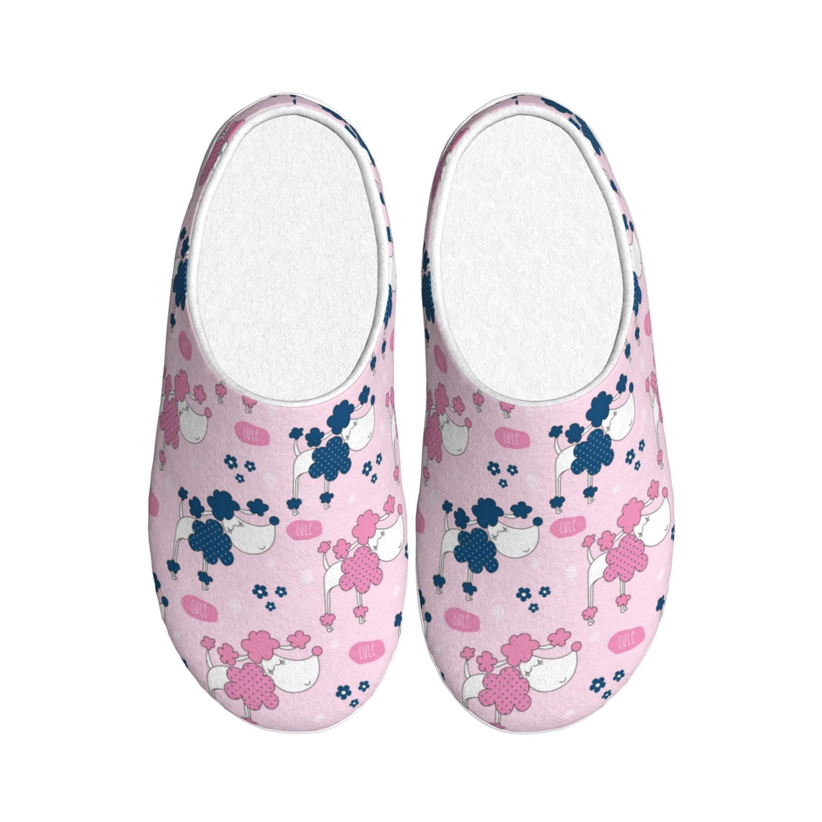 Easygdp Cartoon Poodle Dog Slippers for Women Mens Winter Warm Home ...