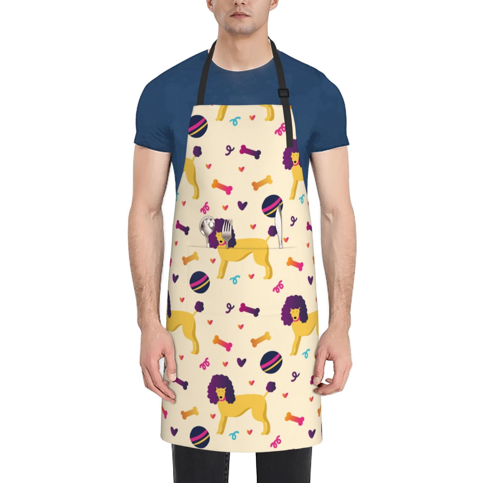 Easygdp Cartoon Poodle Dog Waterproof Apron with Pockets Adjustable ...
