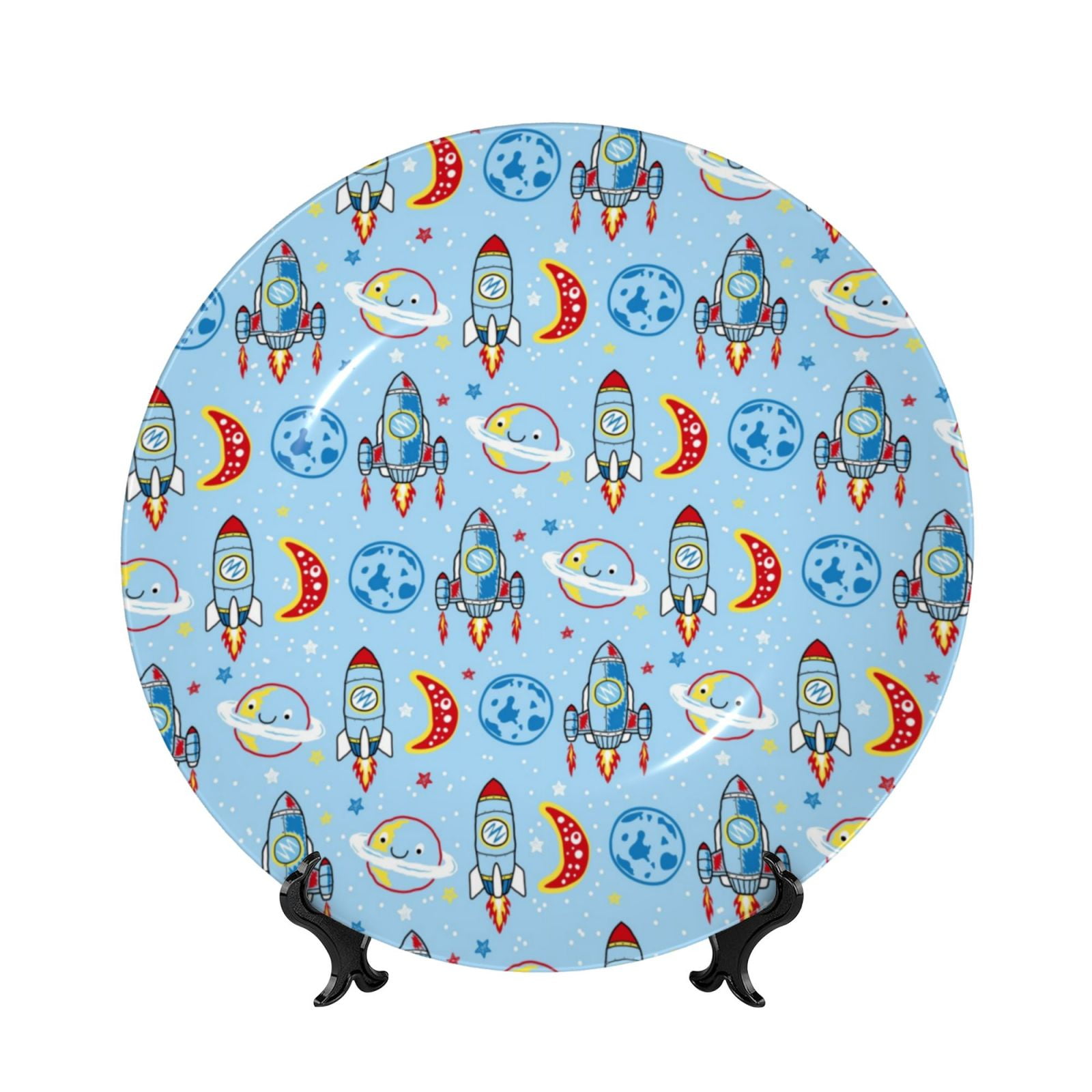 Easygdp Cartoon Rocket With Space Bone China Decorative Plate Ceramic ...