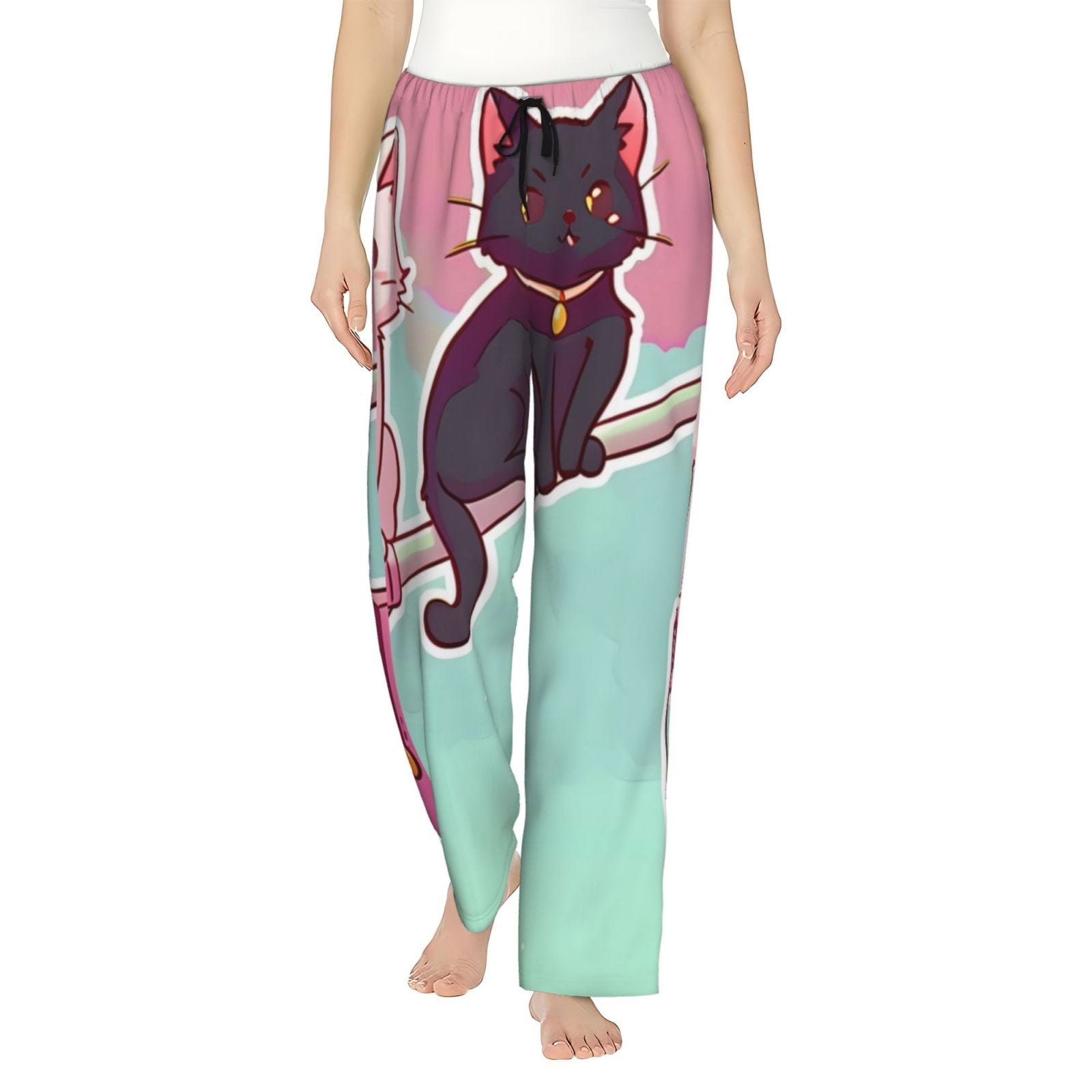 Easygdp Cats On Broomstick Women's Drawstring Pajama Pants | Lounge ...