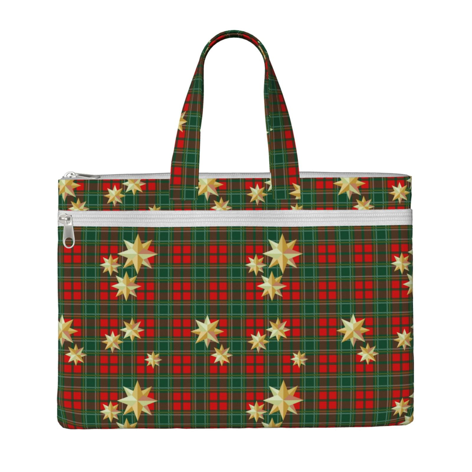 Easygdp Checkered With Golden Stars Canvas Document Bag File Bag Handle ...