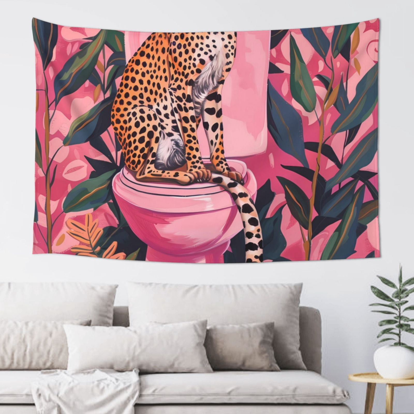 Easygdp Cheetah On Toilet Humor Art Tapestry Wall Hanging, Wall ...