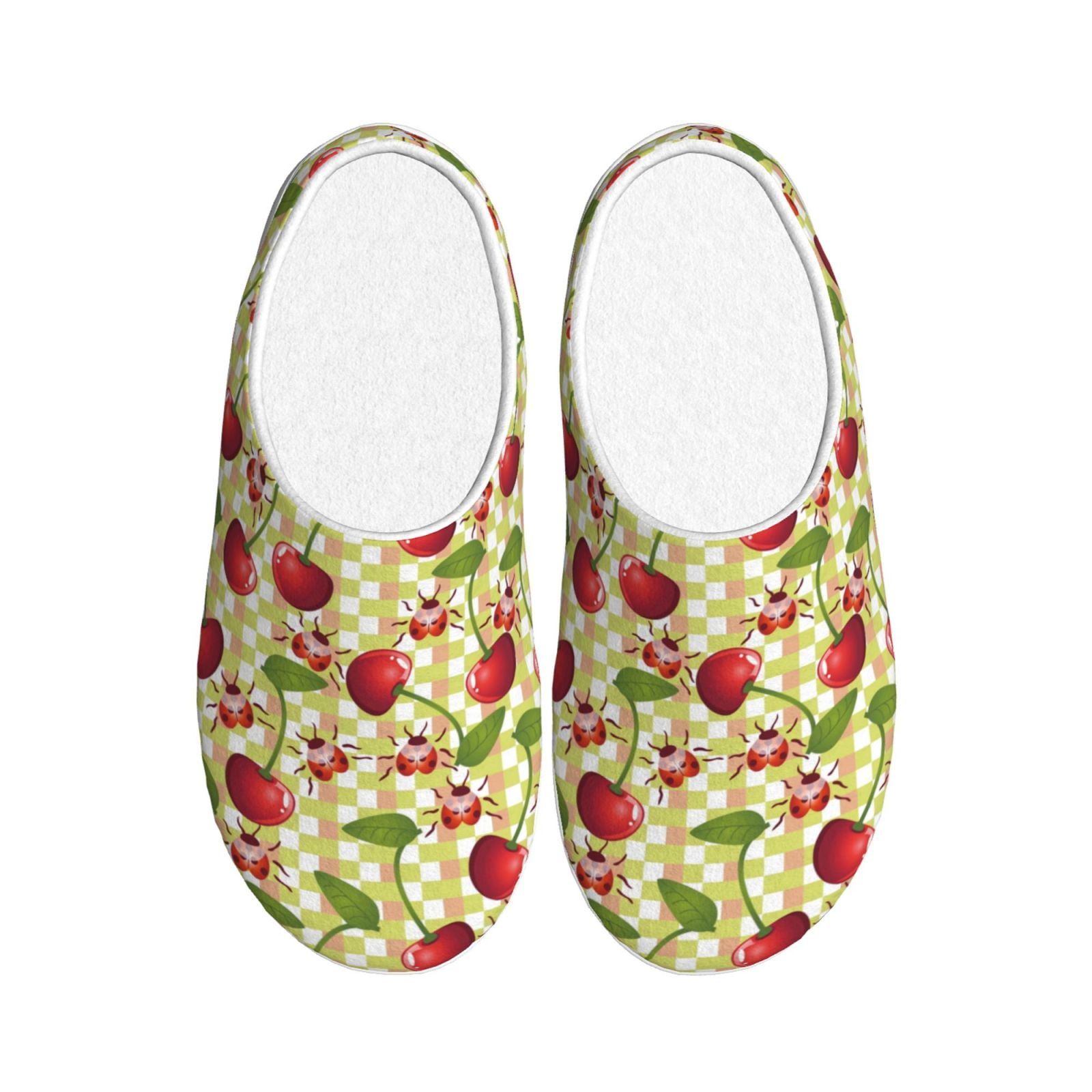 Easygdp Cherries and Ladybirds Slippers for Women Mens Winter Warm Home ...