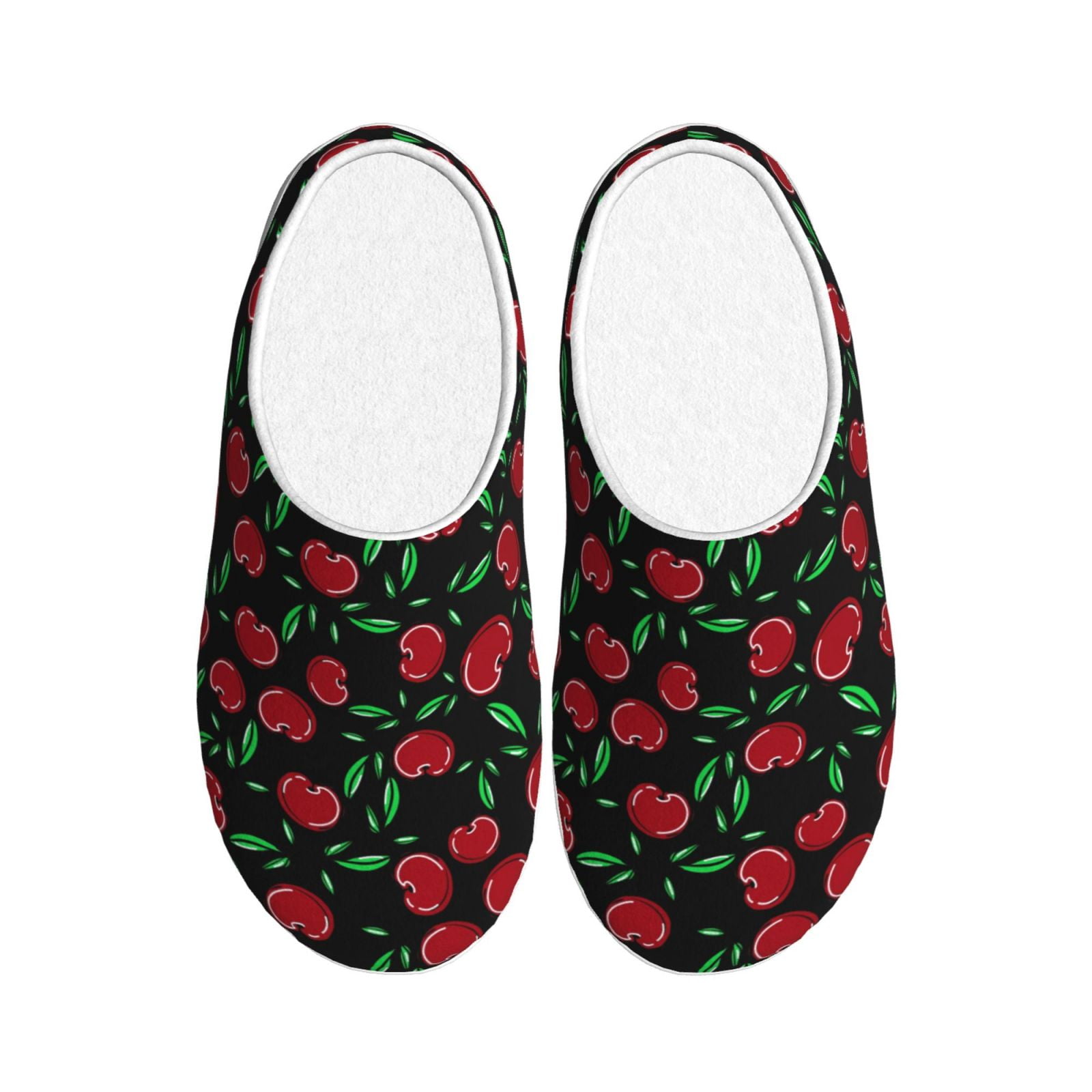 Easygdp Cherry Slippers for Women Mens Winter Warm Home Slippers Plush ...