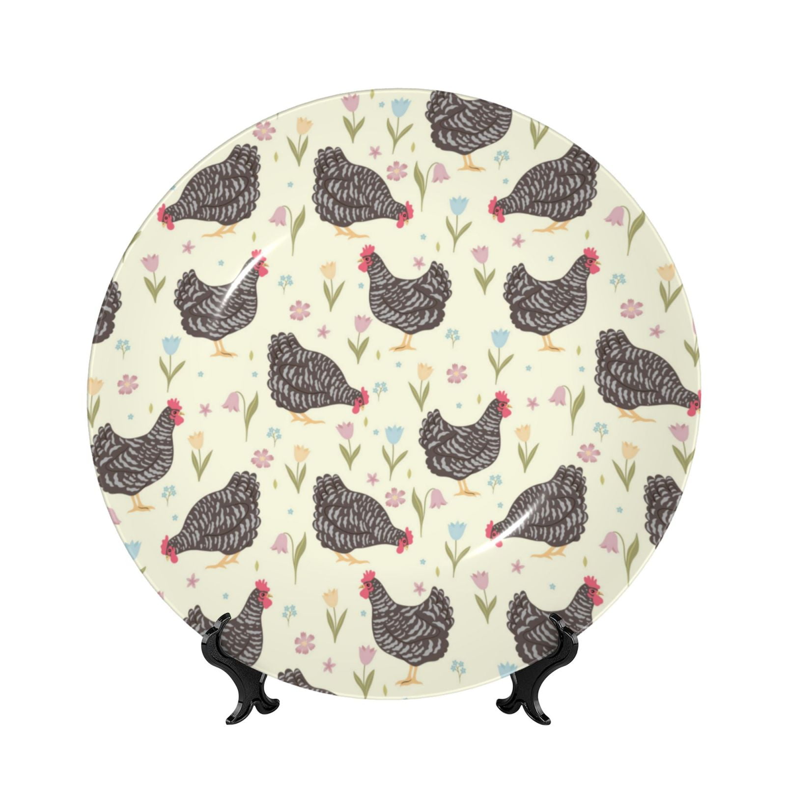 Easygdp Chickens And Flowers Bone China Decorative Plate Ceramic Dinner ...