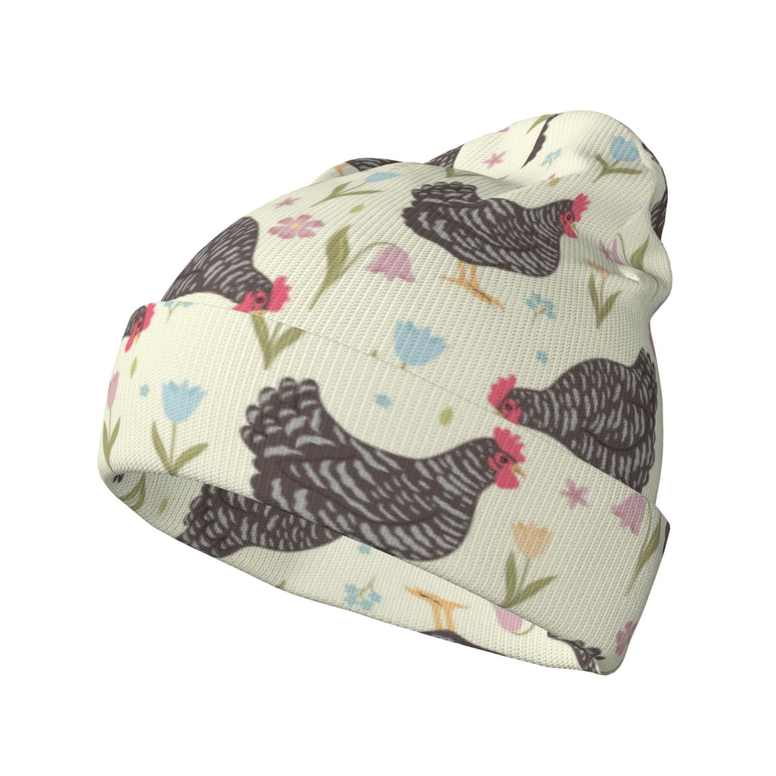Easygdp Chickens And Flowers Winter Beanie for Men Women Beanie Knit ...