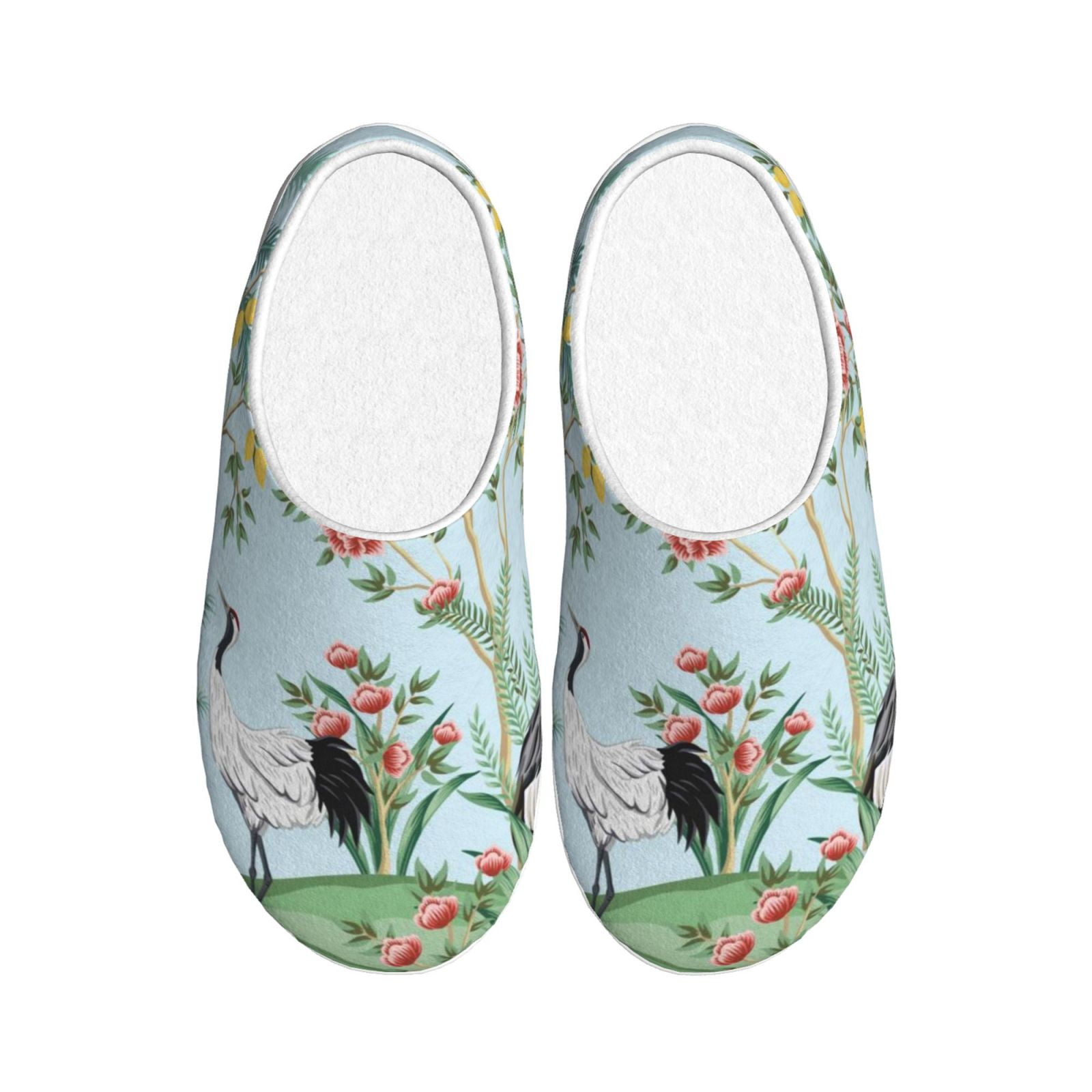 Easygdp Chinoiserie Floral Palm Tree Slippers for Women Mens Winter ...