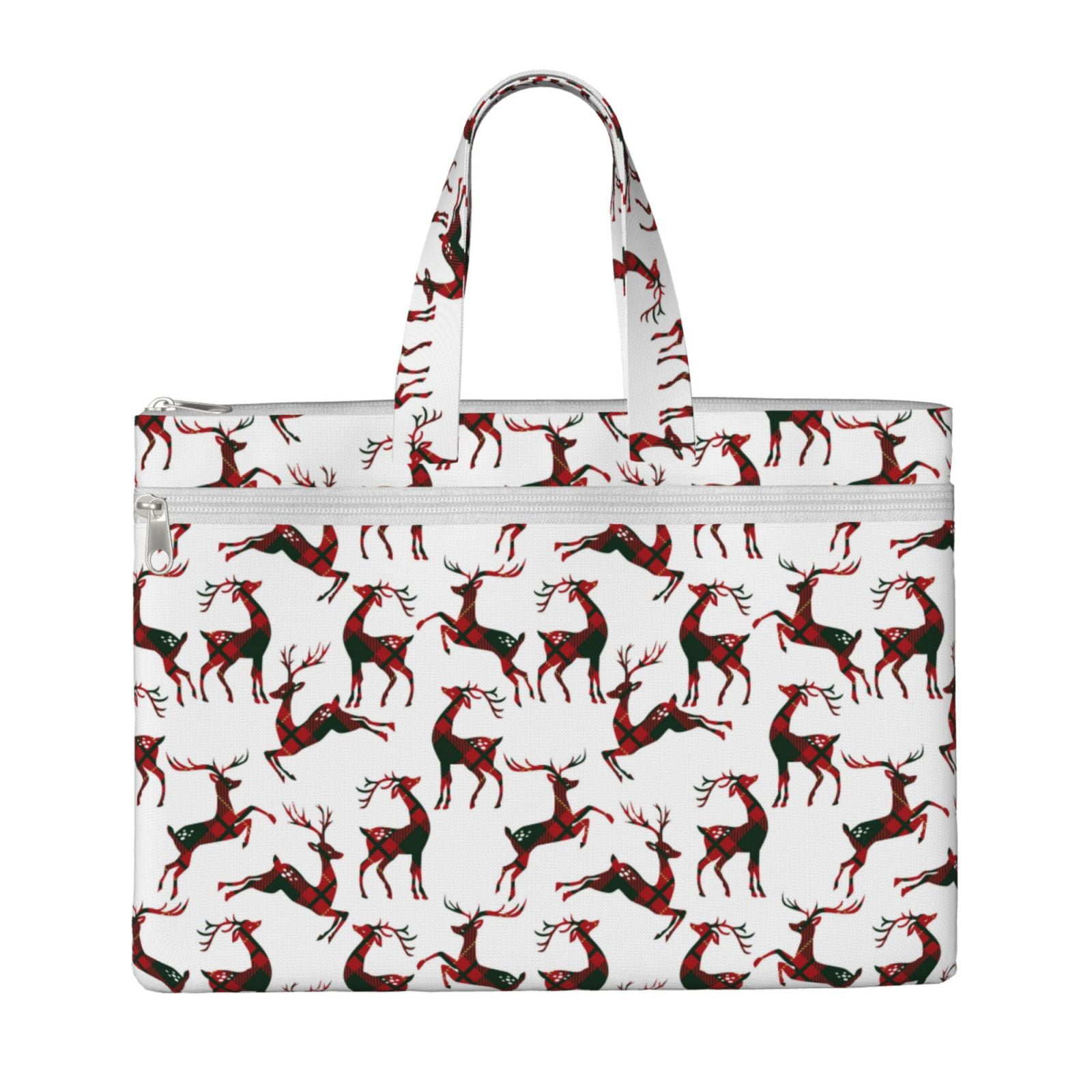 Easygdp Christmas Plaid Moose Canvas Document Bag File Bag Handle ...