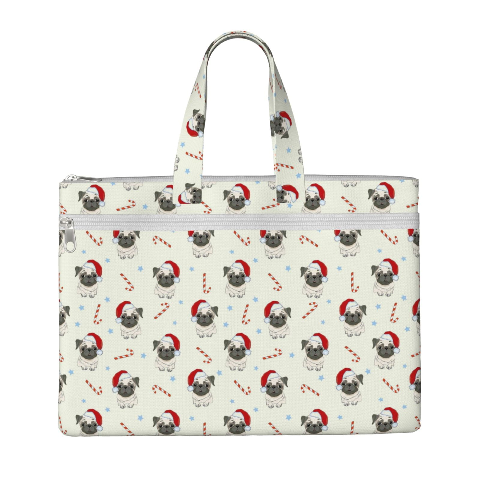 Easygdp Christmas Pug Dog Canvas Document Bag File Bag Handle Business ...