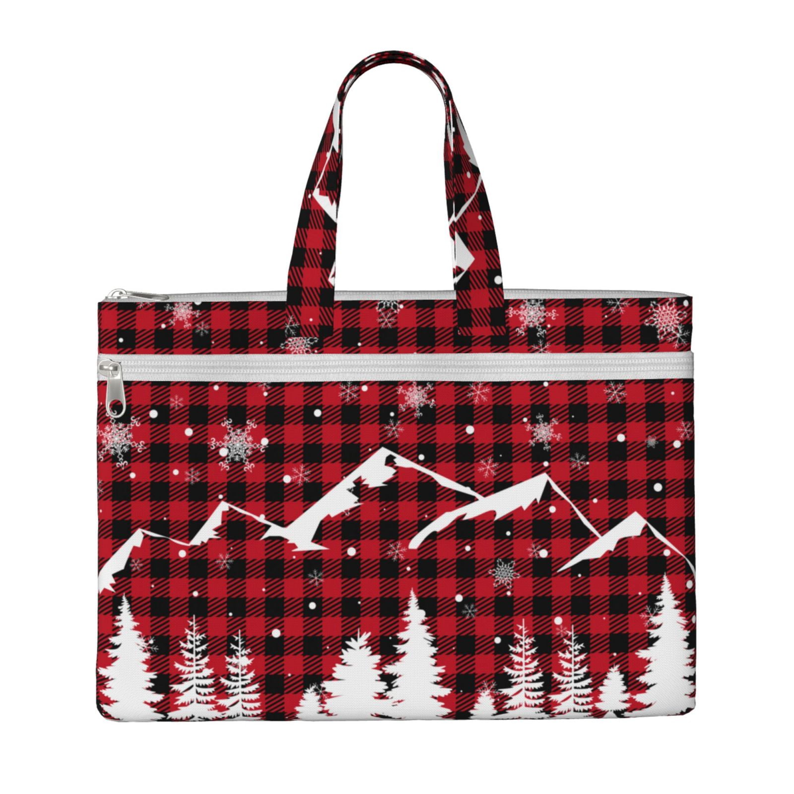 Easygdp Christmas Tree Buffalo Plaid Canvas Document Bag File Bag ...