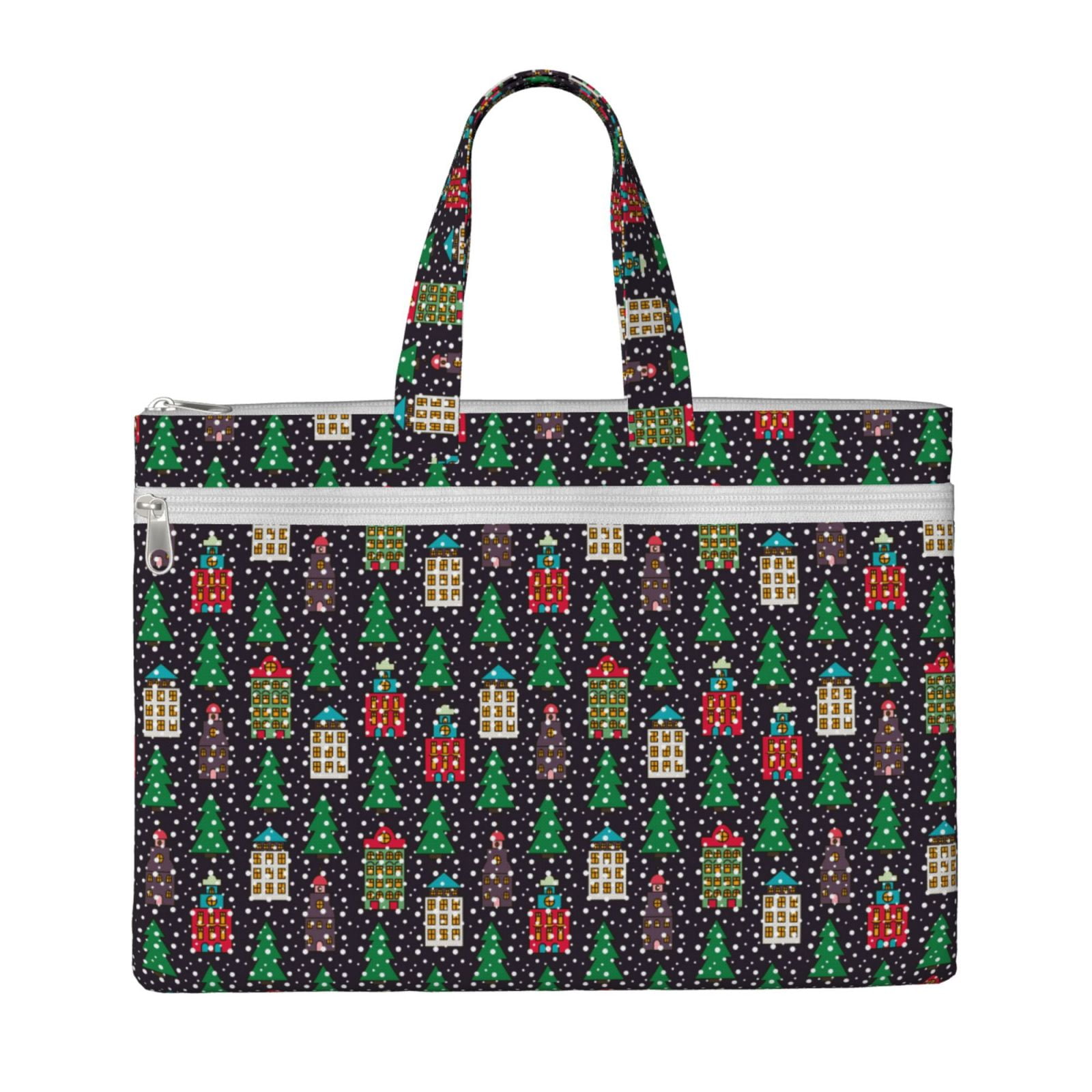 Easygdp Christmas Trees And Houses Canvas Document Bag File Bag Handle ...